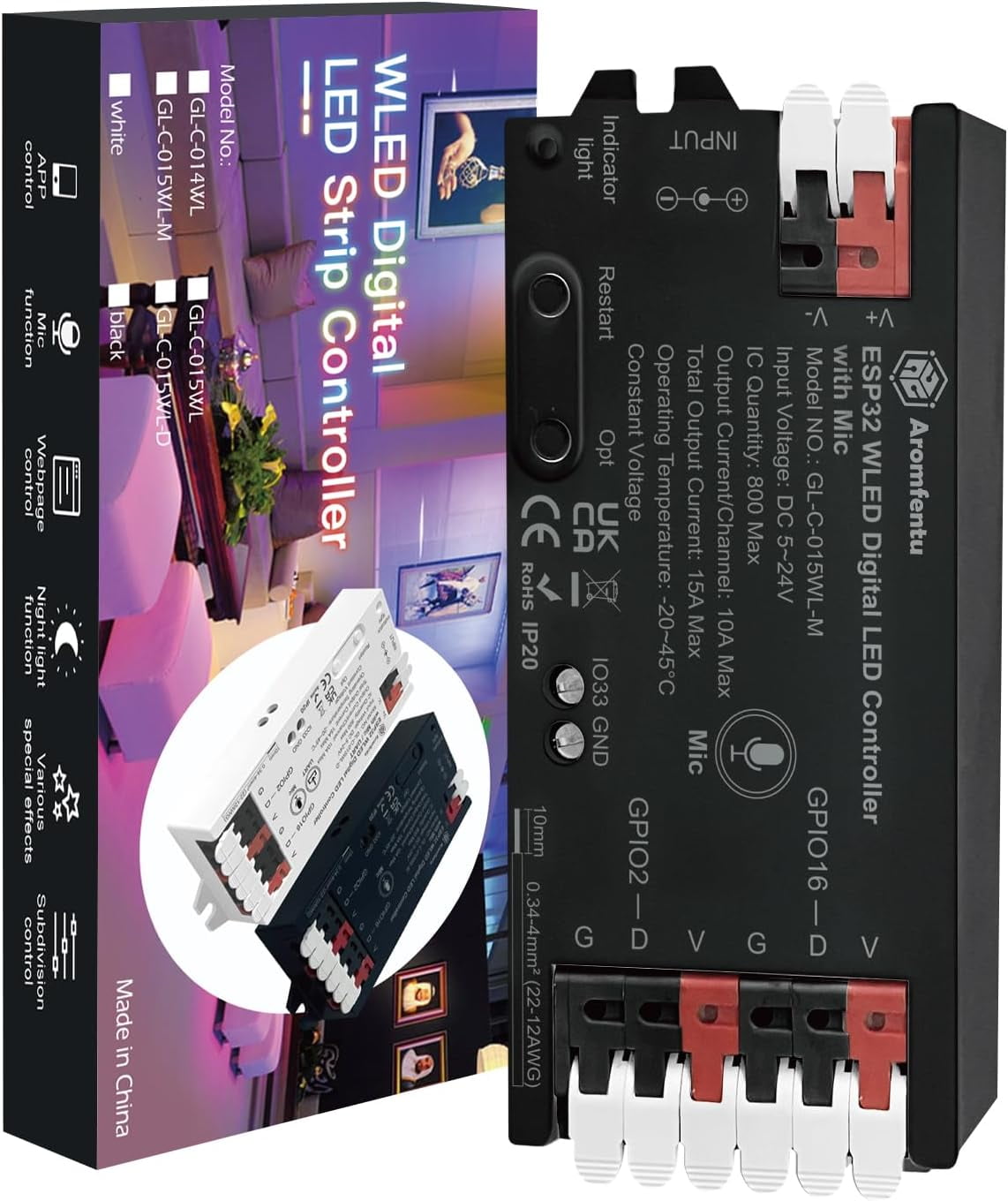 Wled Controller Esp32 With Microphone Addressable Led Controller For