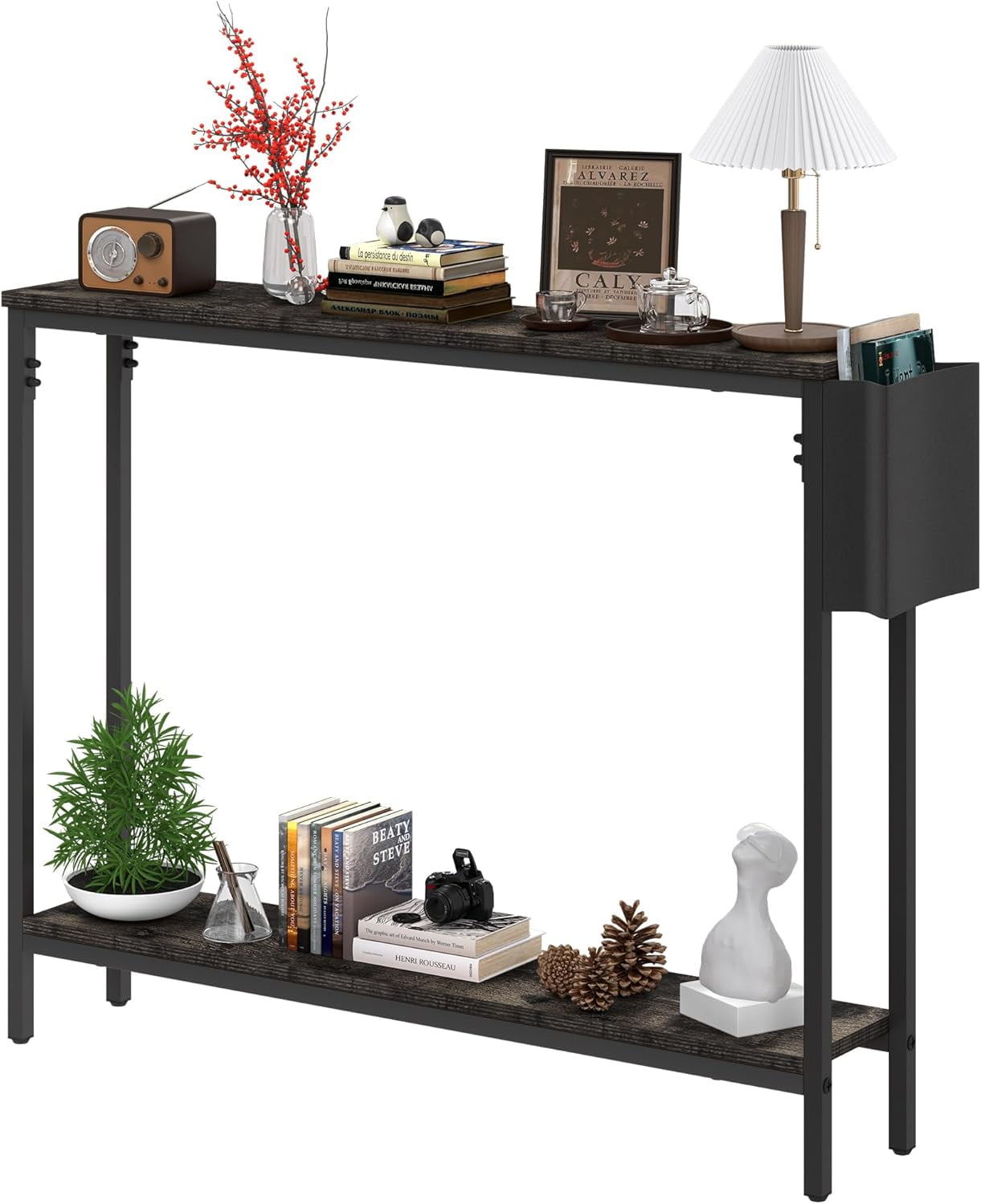 WLGD 39.4" Console Entryway Table, 2-Tier Industrial Narrow Sofa Table ...