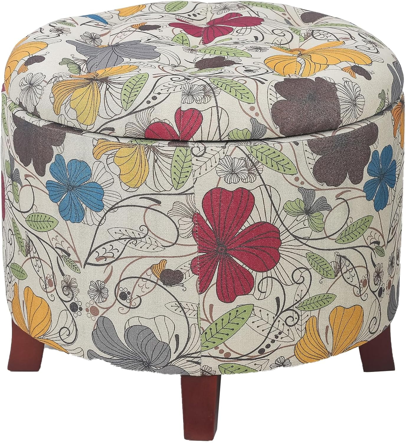 WLGD Teddy Fleece Cushion Round Button Tufted Storage Footstool, Height ...