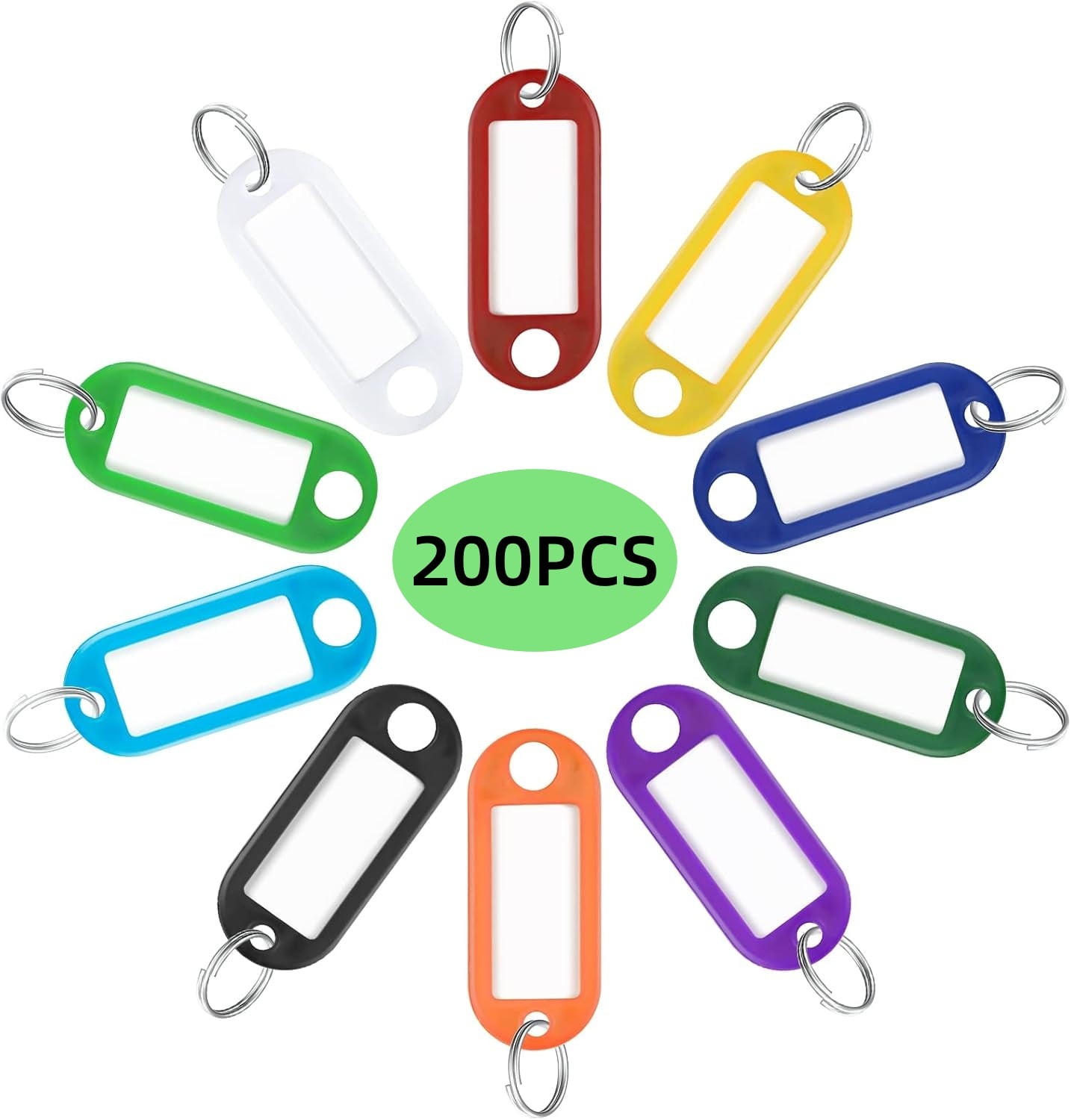 WLGJL 200 Pack Tough Plastic Key Tags with Split Ring Label Window ...