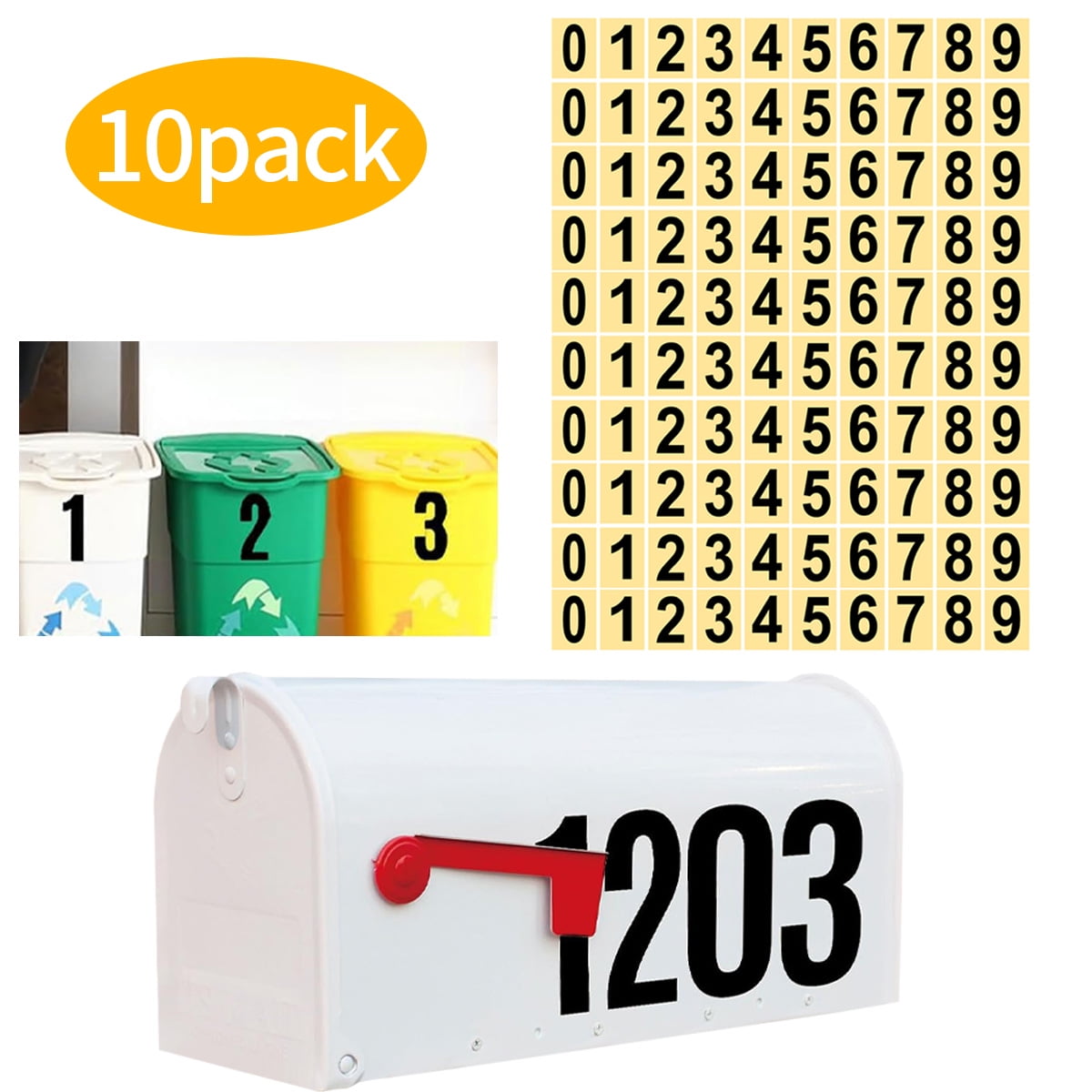 WLGJL 3 inch Reflective Mailbox Numbers for Outside, 10 Sets Number ...