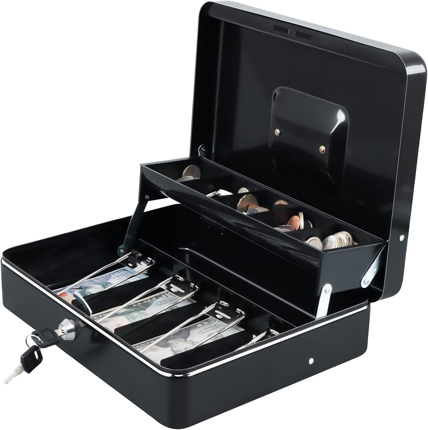 WLGJL, Cash Box with Money Tray and Key Lock, 11.8