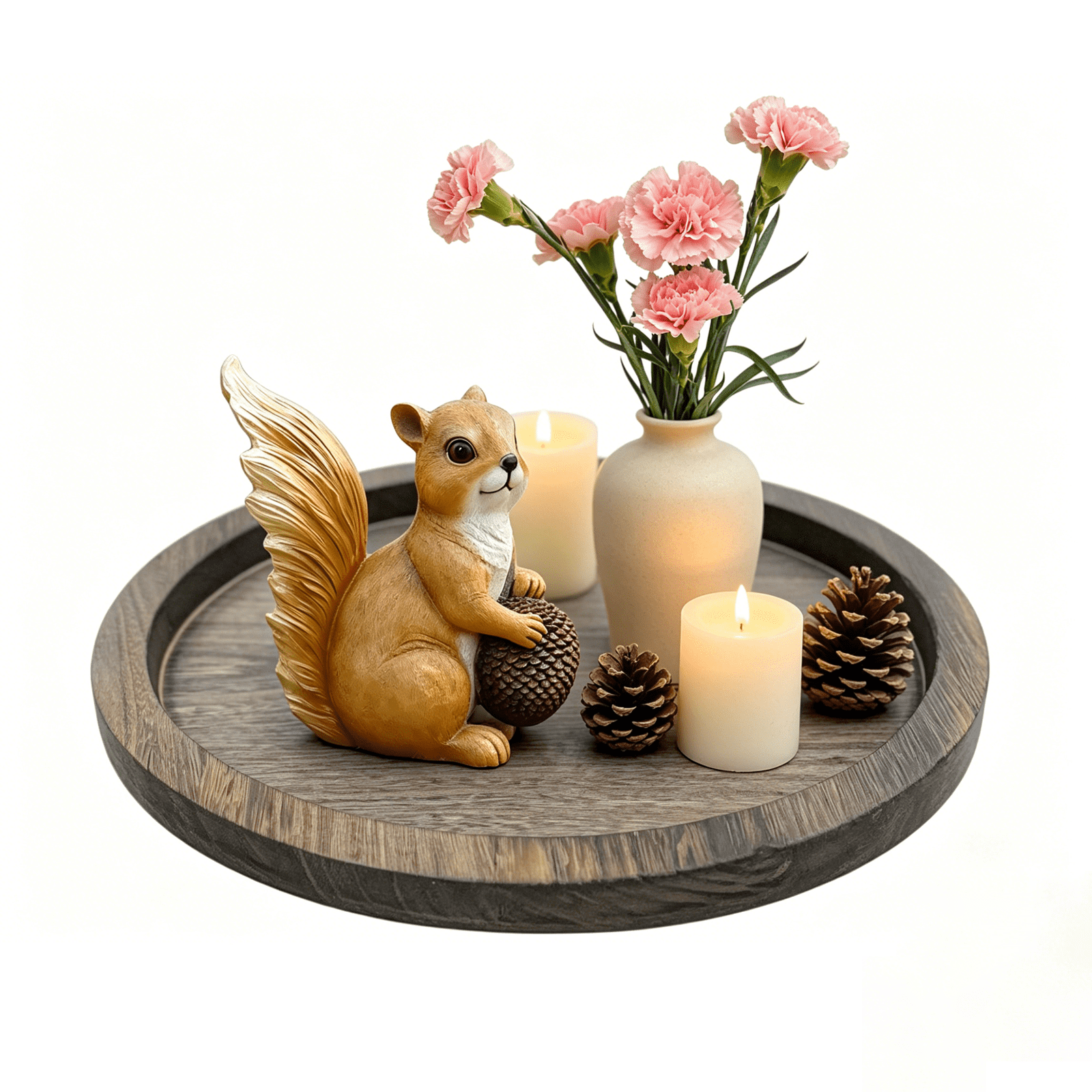 WLGJL Rustic Wooden Serving Tray: Round Wood Butler Decorative Tray ...