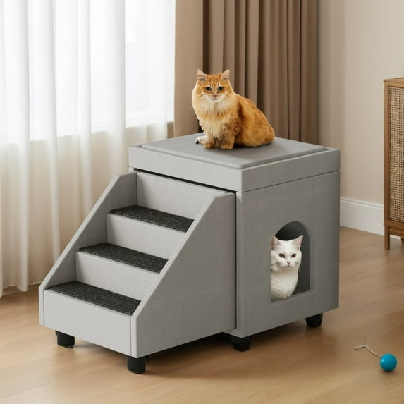 WLGSG 2-in-1 Foldable Pet Stairs & Ramp with Storage Condo, Ladder for ...