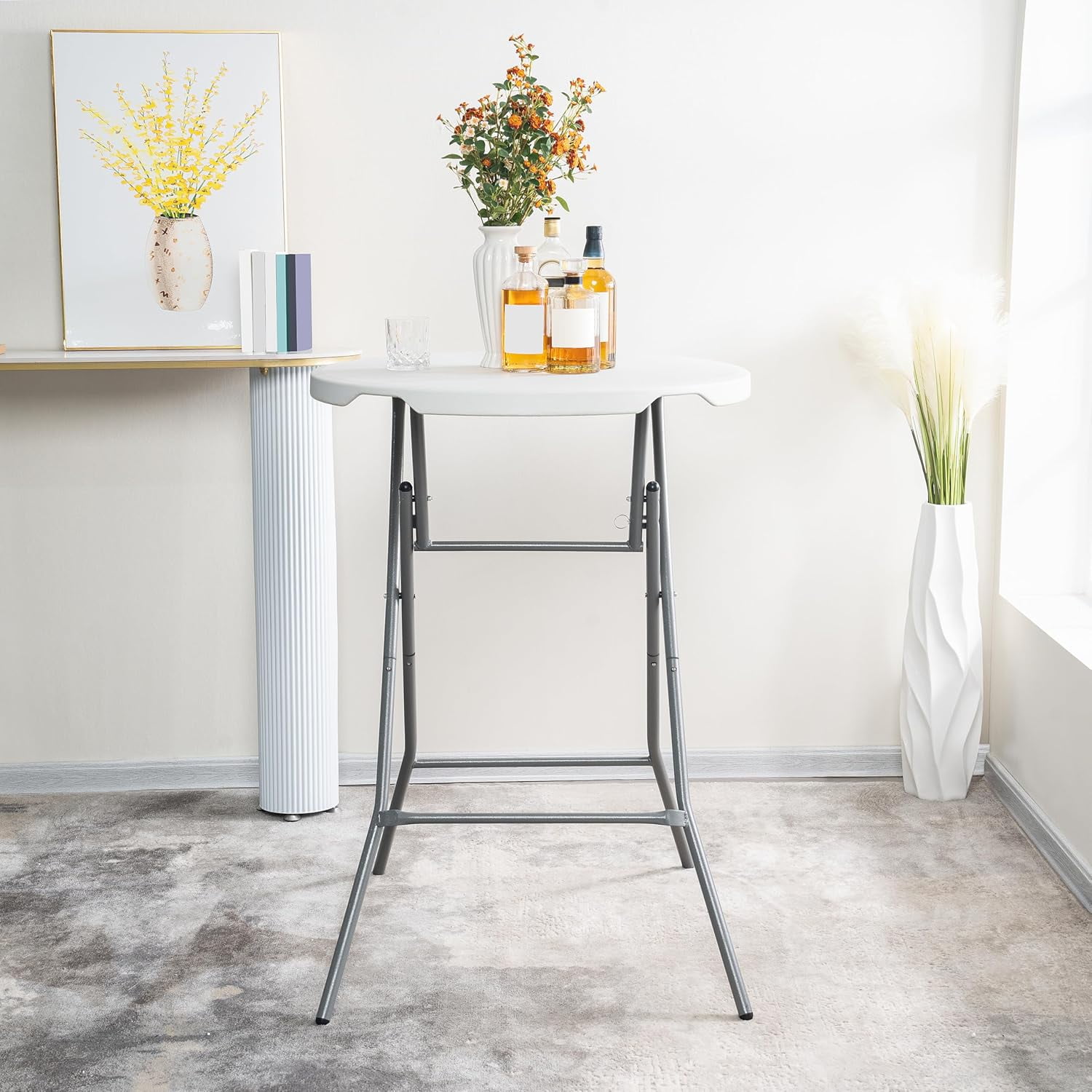 WLGSG 32" Round High Top Folding Cocktail Table - Portable Bar Height ...