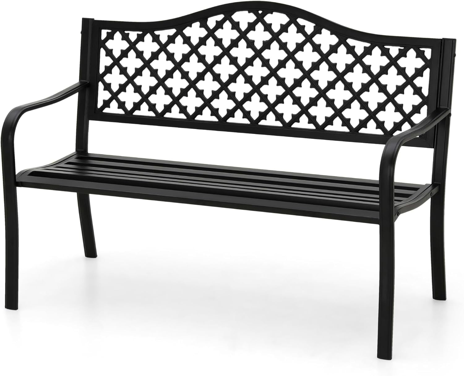 WLGSG 50" Black Outdoor Metal Garden Bench, Cast Iron Frame Patio ...