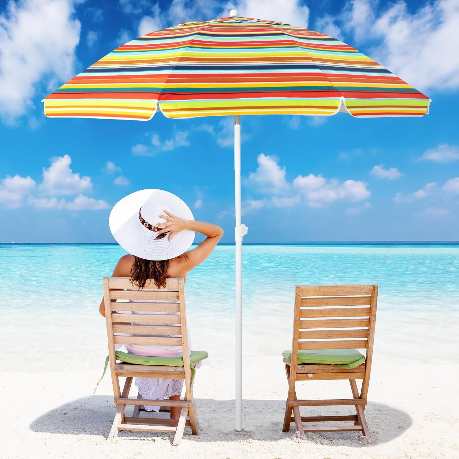 WLGSG 6.5 FT Beach Umbrella, Windproof Ventilated Sunshade Shelter with ...