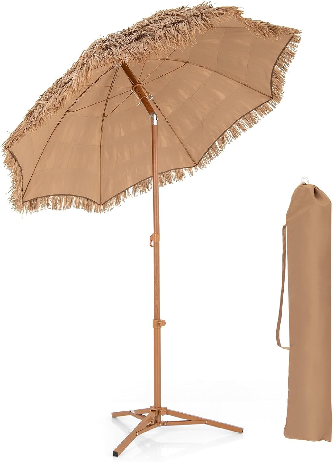 WLGSG 6.5FT Patio Umbrella with Base - Hawaiian Style Tilt Beach ...