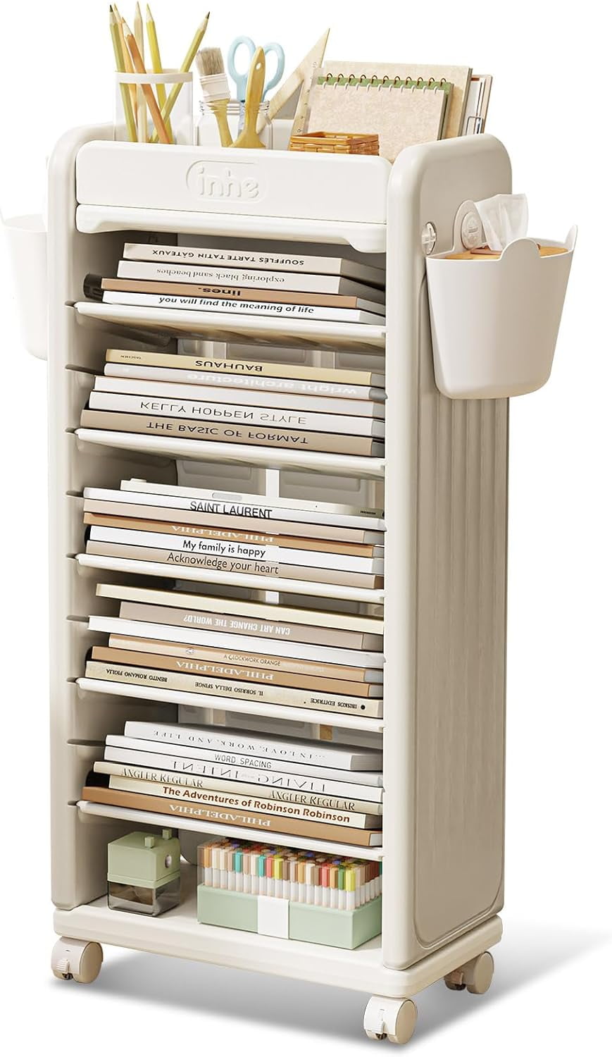 WLGSG 7 Tier Book Cart | Mobile Bookshelf, Rolling Storage Cart ...