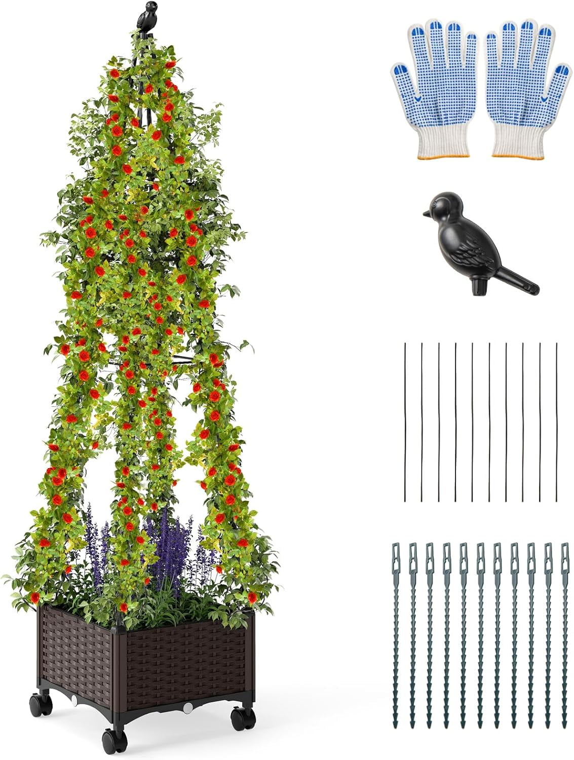 WLGSG 71" Garden Trellis for Climbing Plants, Self-Watering Raised ...