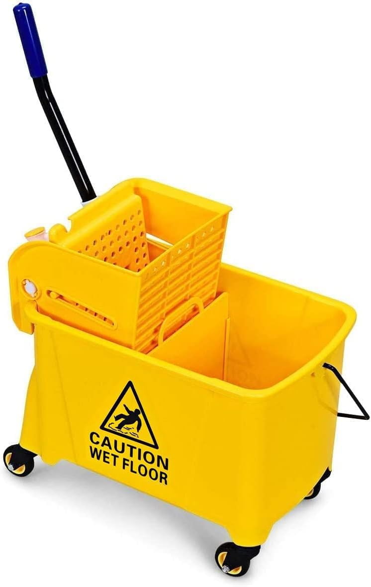 WLGSG Commercial Mop Bucket on Wheels, Portable Mop Bucket with Side ...