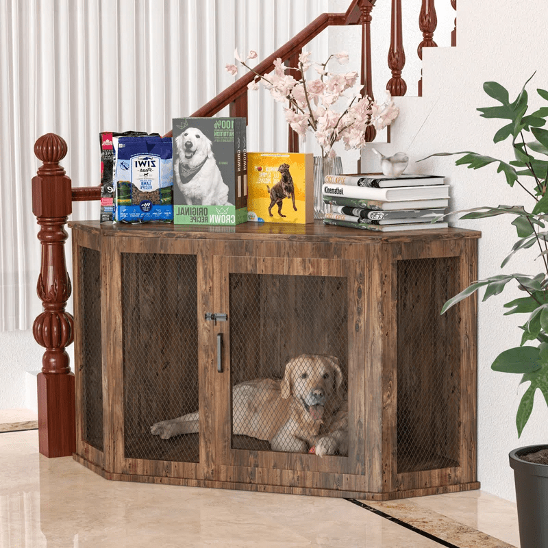 WLGSG Corner Dog Crate Furniture,52inch Wooden Dog Kennel Furniture ...