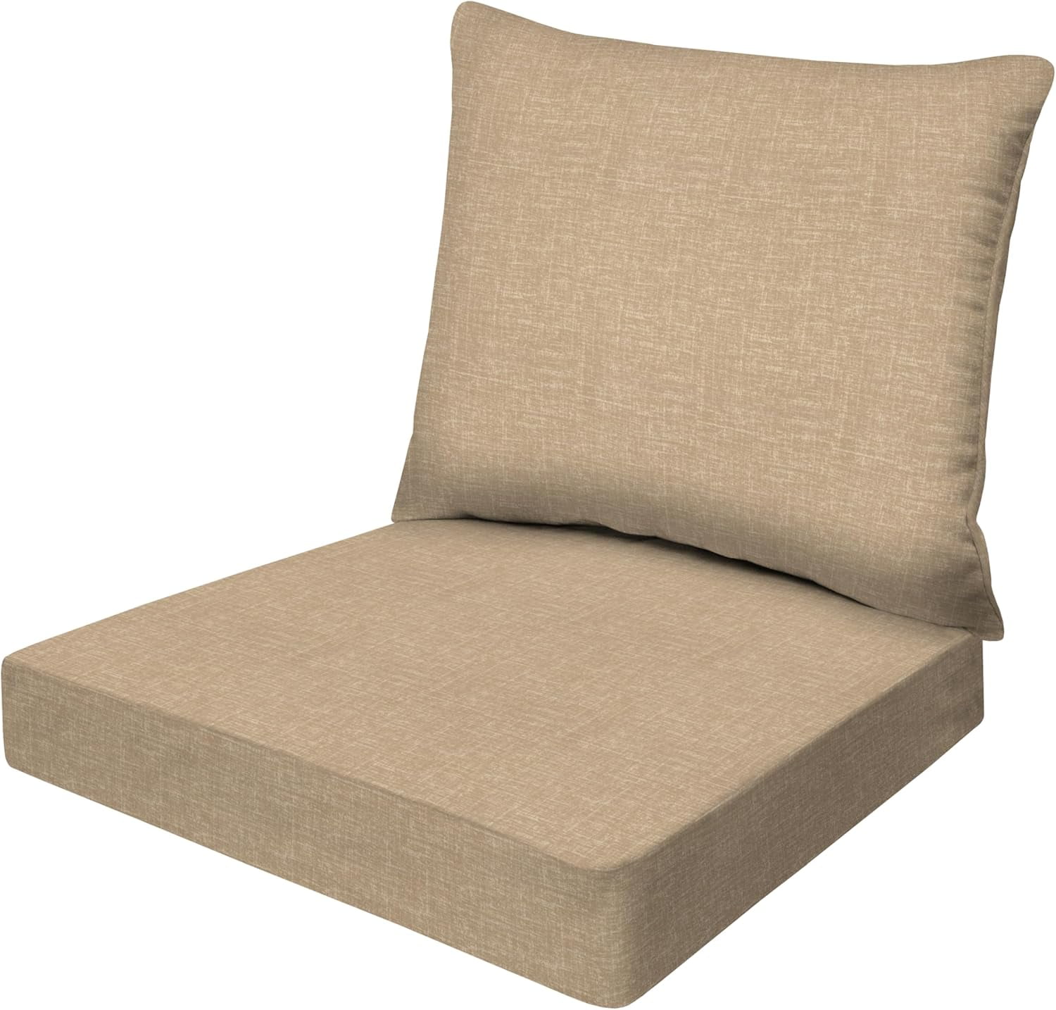 WLGSG Essentials Outdoor Pillow Back Chair Cushion, 19” x 19”, Hampton Texture Neutral Patio ...