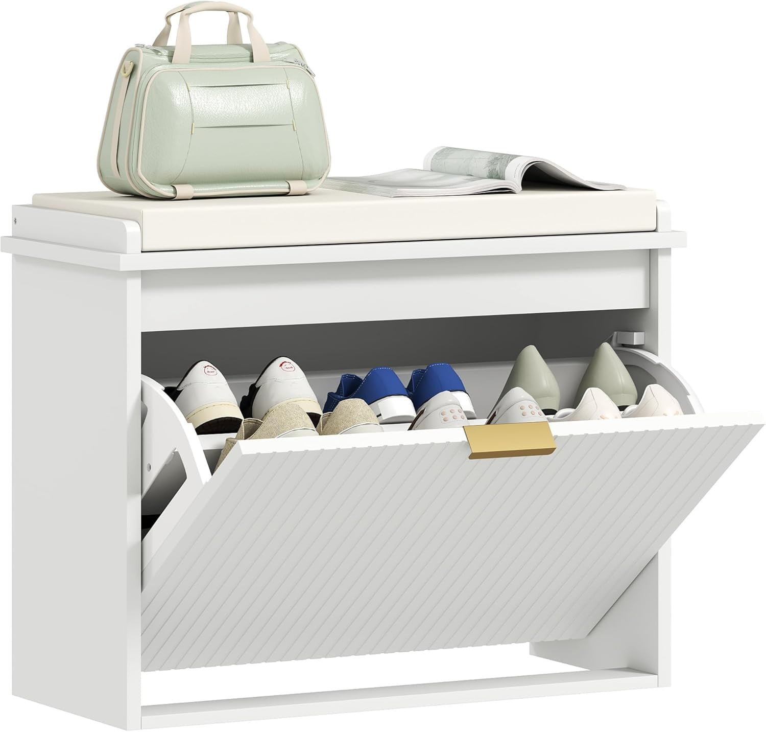 WLGSG Narrow Shoe Bench with Padded Cushion, Shoe Cabinet with Flip ...