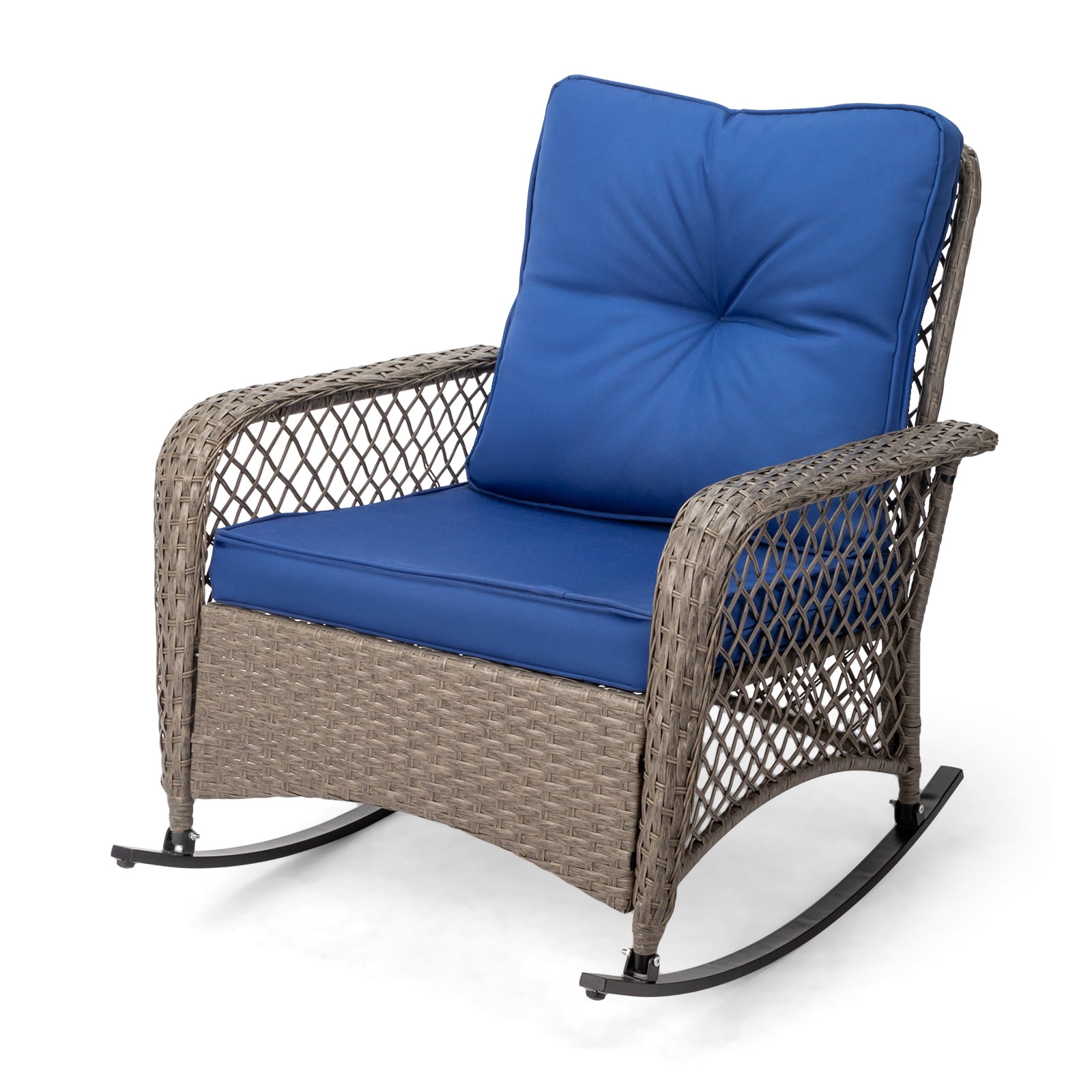 WLGSG Outdoor Wicker Rocking Chair, Patio Rattan Rocker Chair with ...