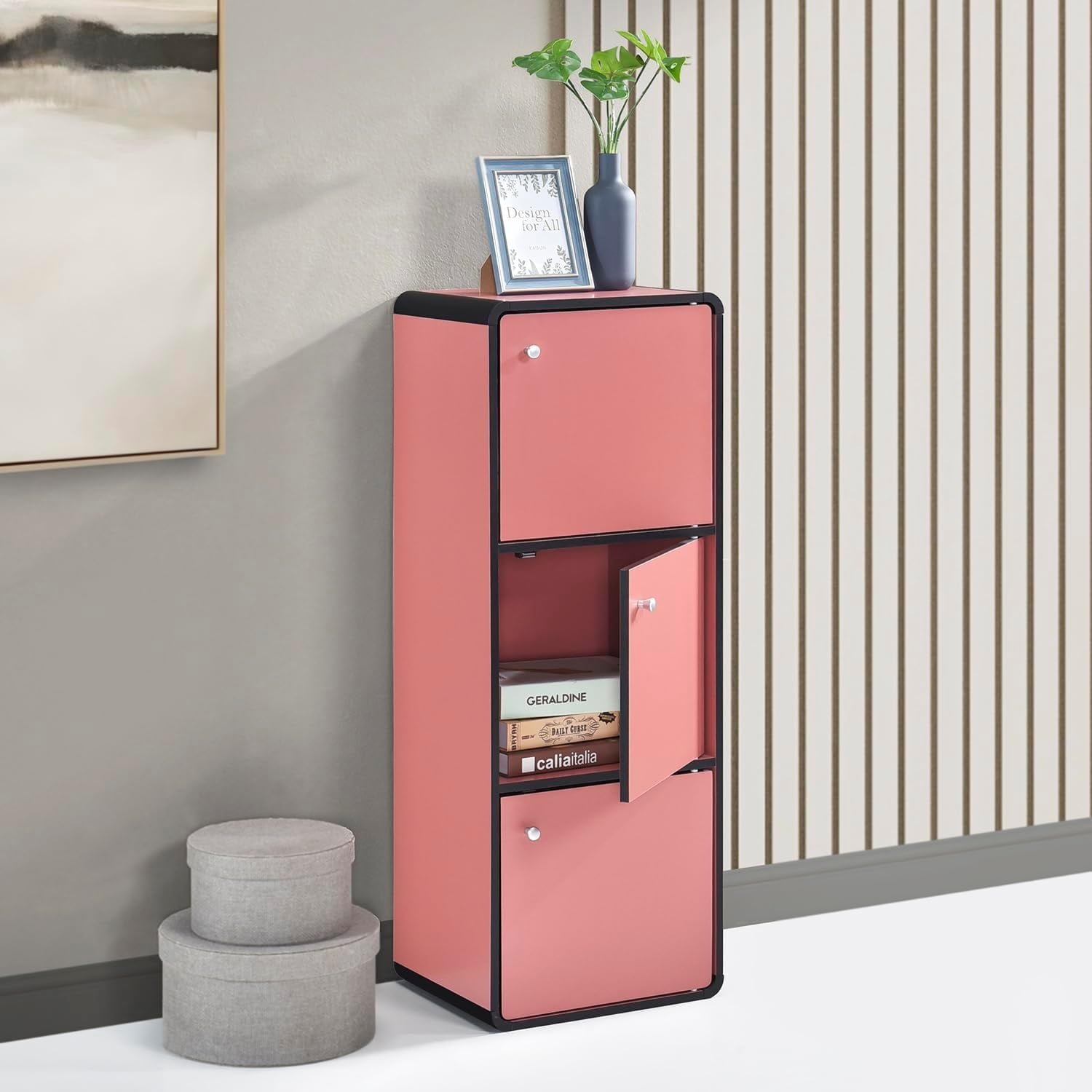 WLGSG Wood 3-Cubed Closed Bookcase - Storage Shelf Organizer Bookshelf ...