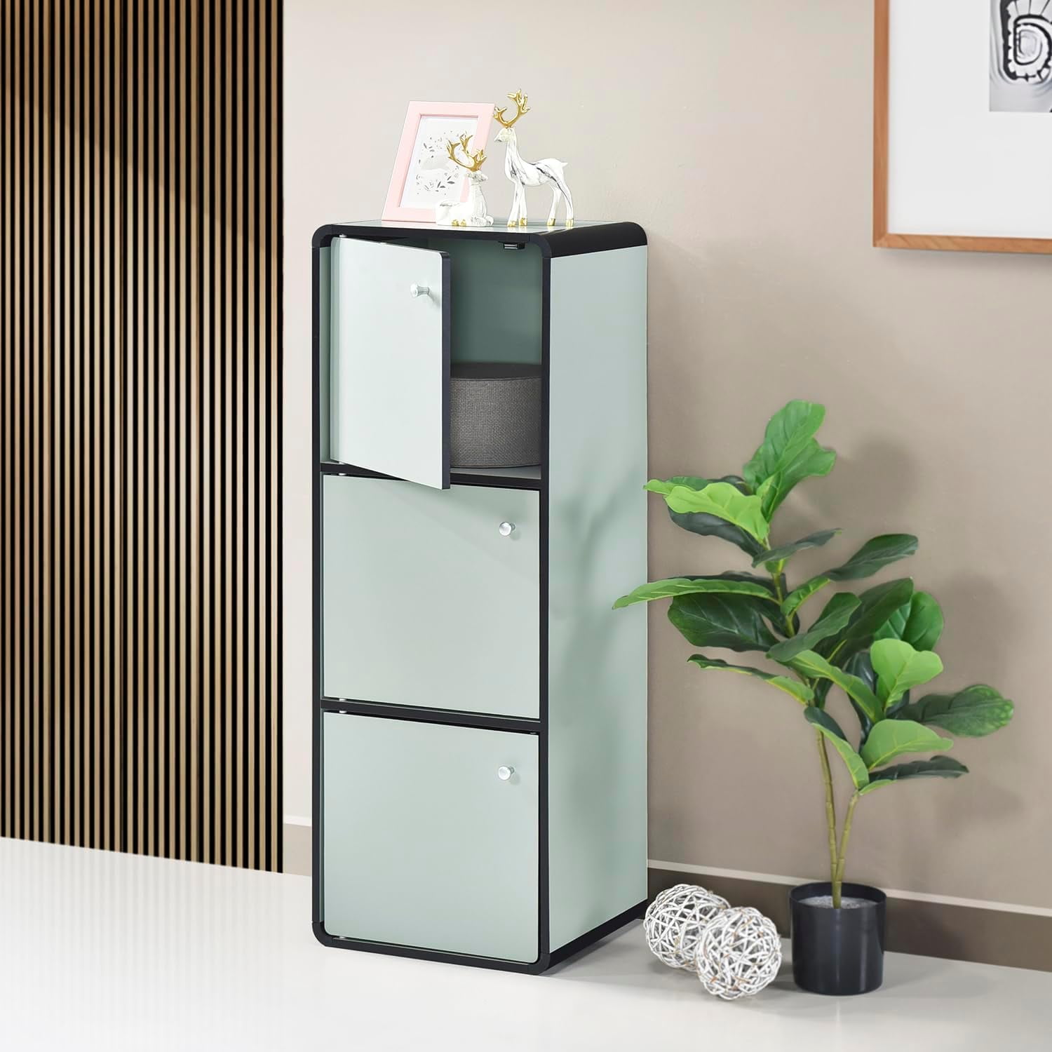 WLGSG Wood 3-Cubed Closed Bookcase - Storage Shelf Organizer Bookshelf ...