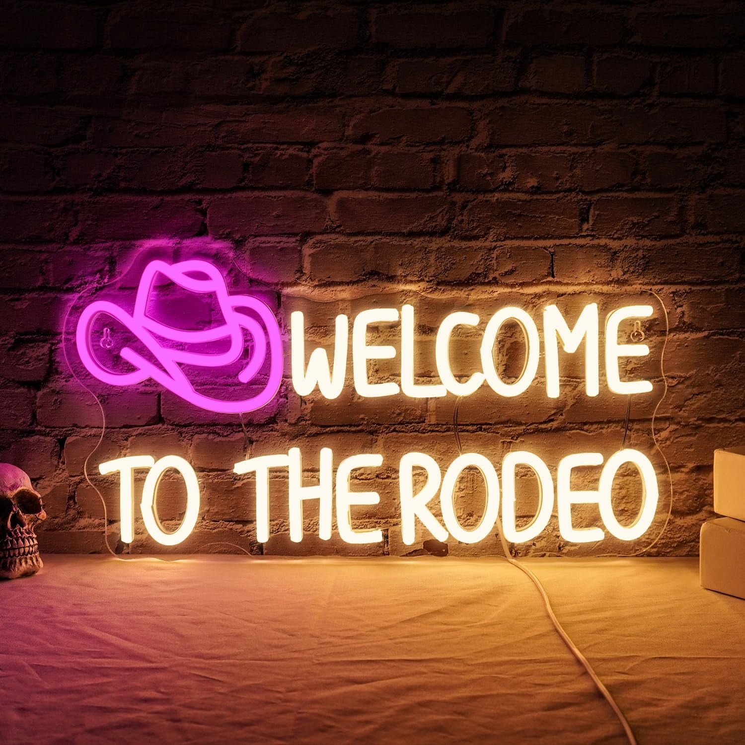 WLHOPE Welcome To The Rodeo Neon Sign Cowboy Hat Led Lights Dimmable ...