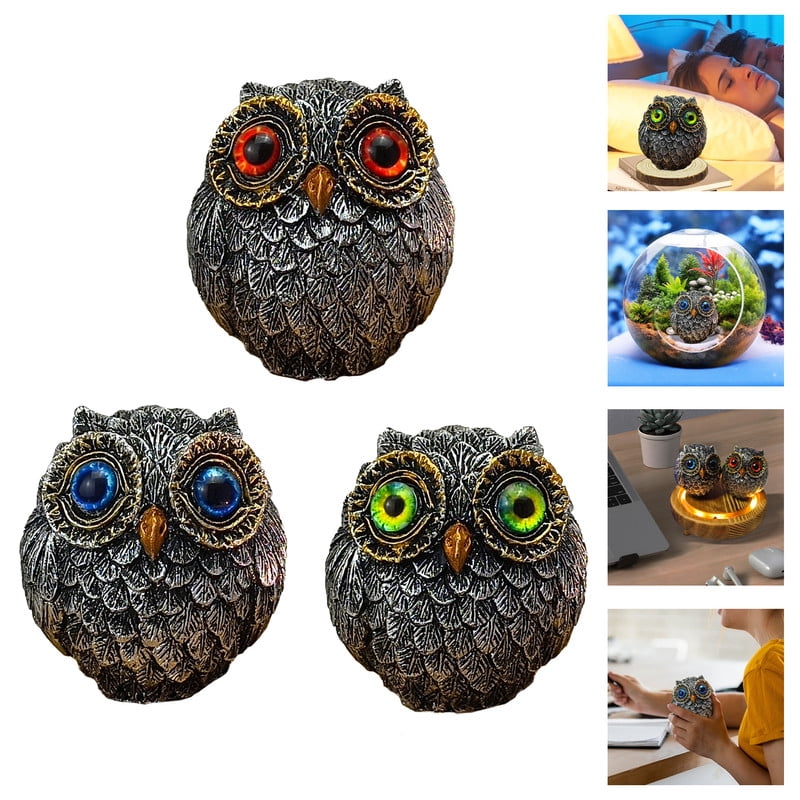 WLHYHH Lucky Owl Guardian Figurines - 3 Brothers Miniature Resin ...