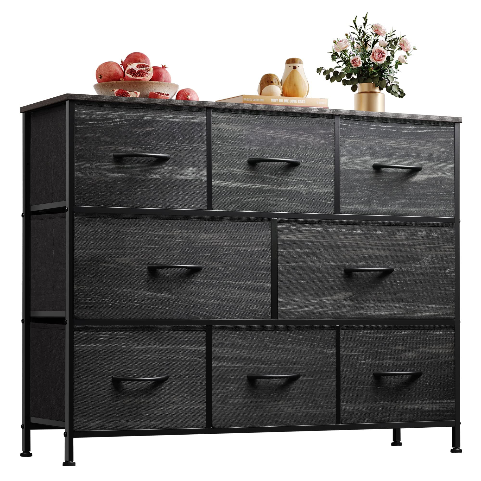 WLIVE 8 Drawer Dresser for Bedroom, Fabric Black Dresser with Large ...