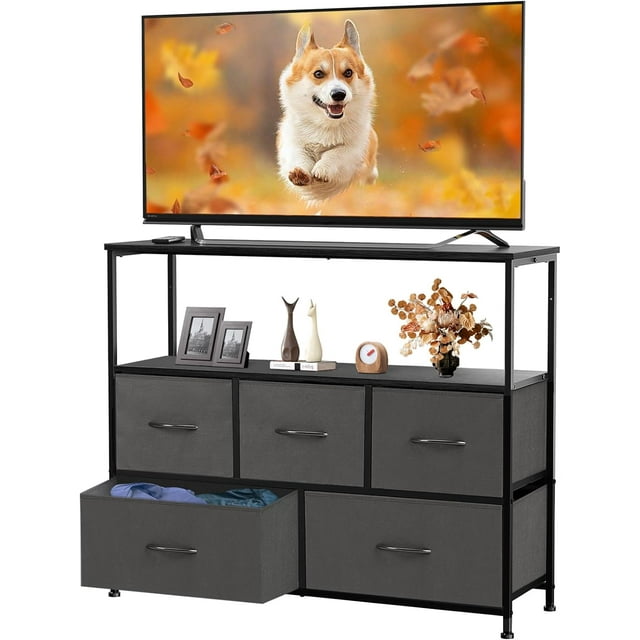 "WLIVE Home Furniture Chest: Dresser TV Stand with 5 Fabric Drawers for ...