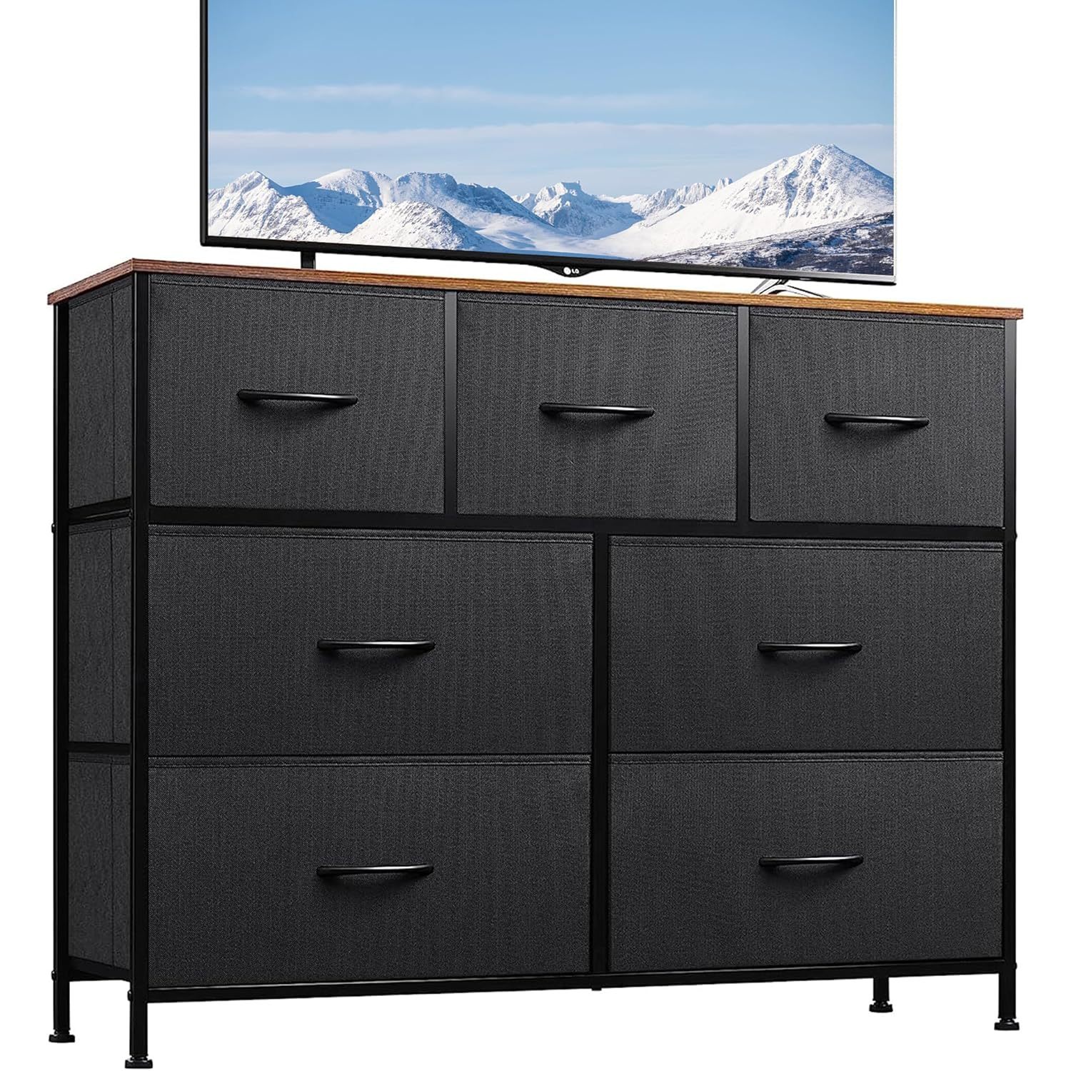 WLIVE Dresser TV Stand, Entertainment Center with Fabric Drawers, Media ...
