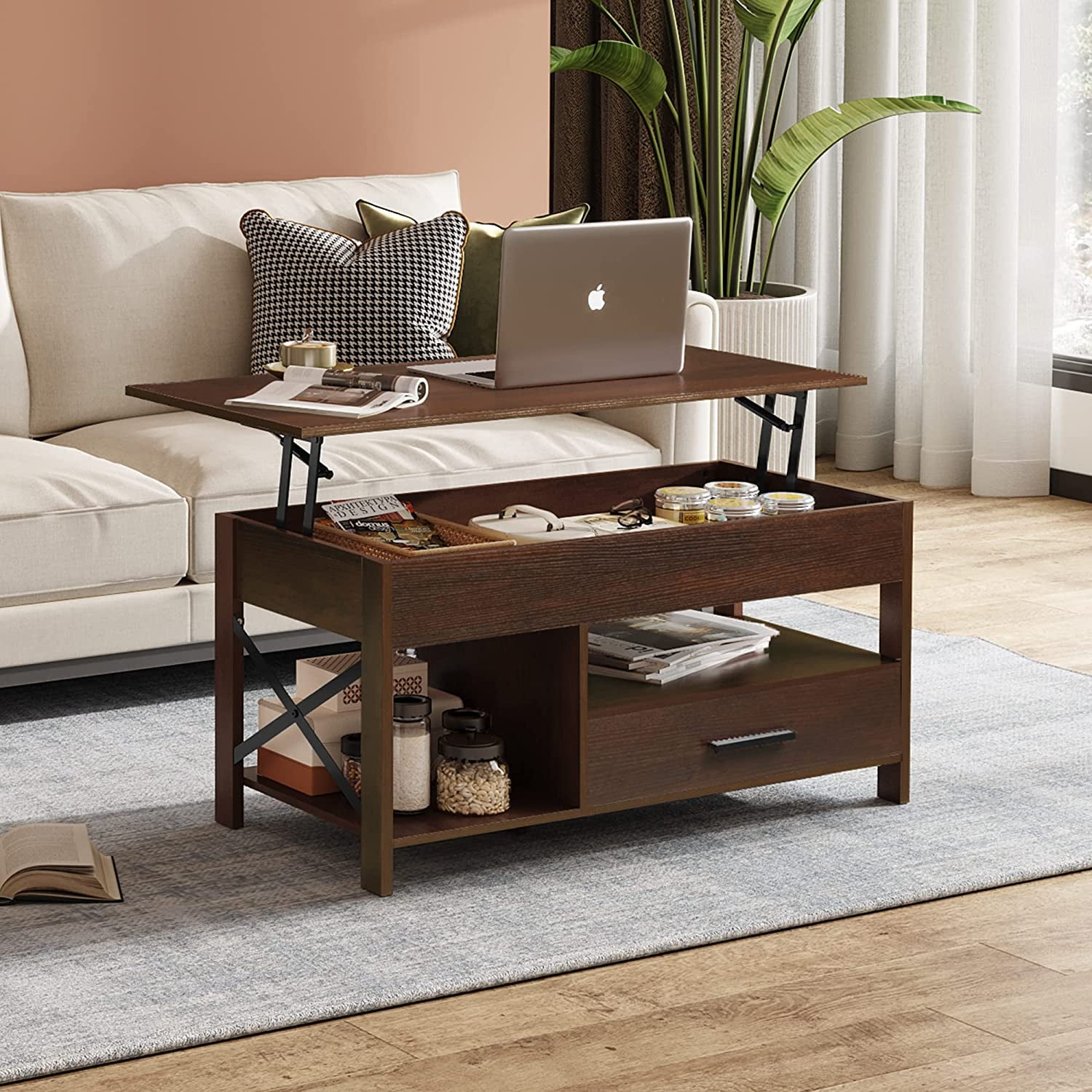 WLIVE Lift Top Coffee Table for Living Room, Wood Coffee Tables, Rising ...