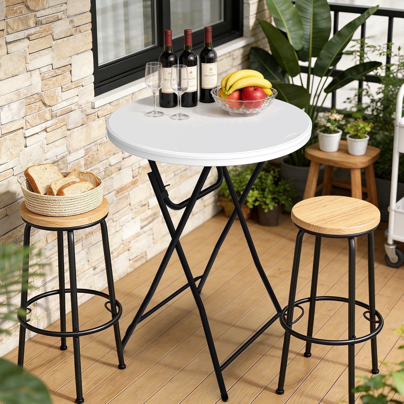WLLJOY 32in Folding Round High Top Table, Cocktail Table, with ...