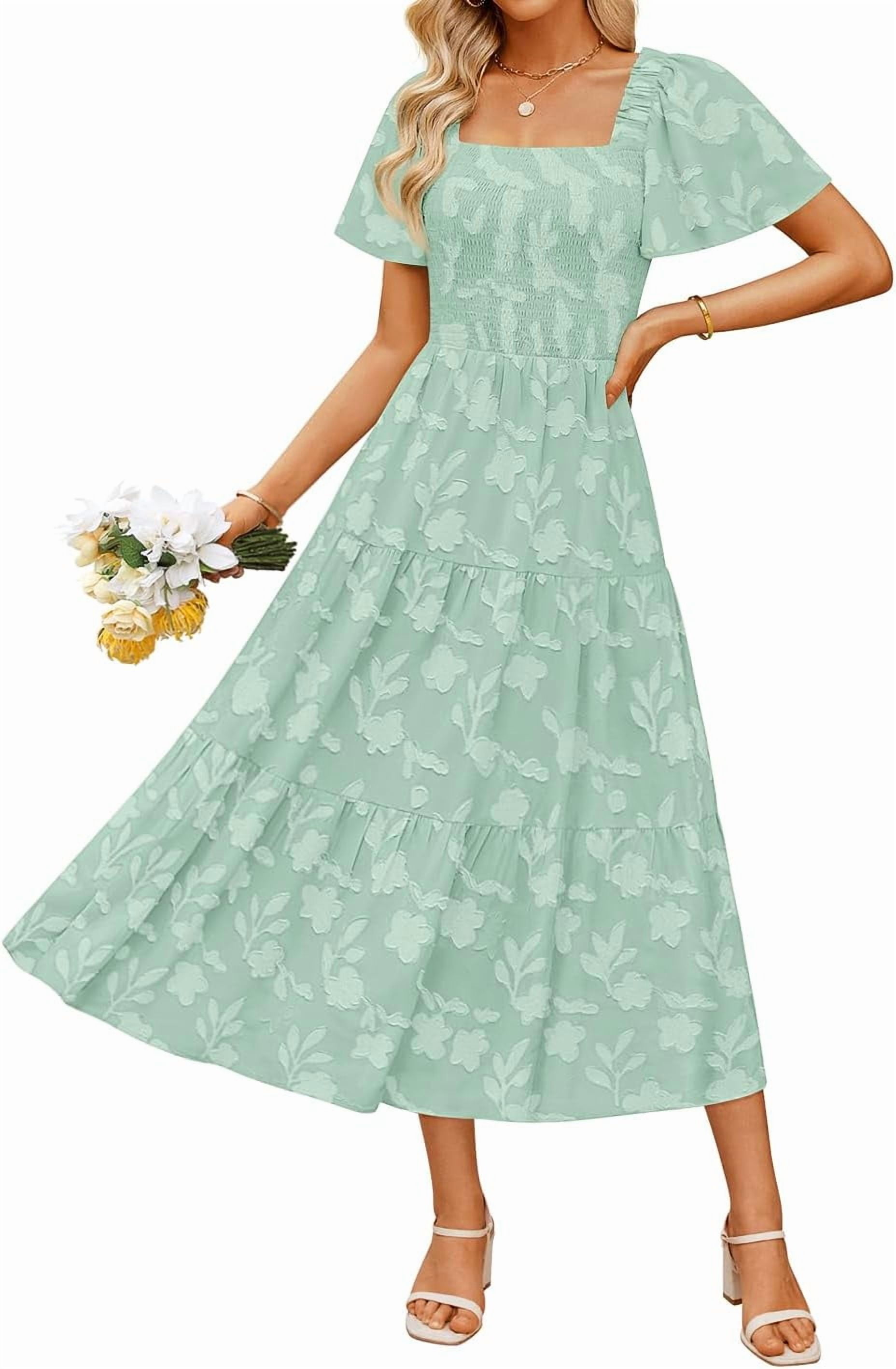 WLLWL Women‘s Summer Boho Floral Midi Dress 2025 Casual Short Sleeve ...