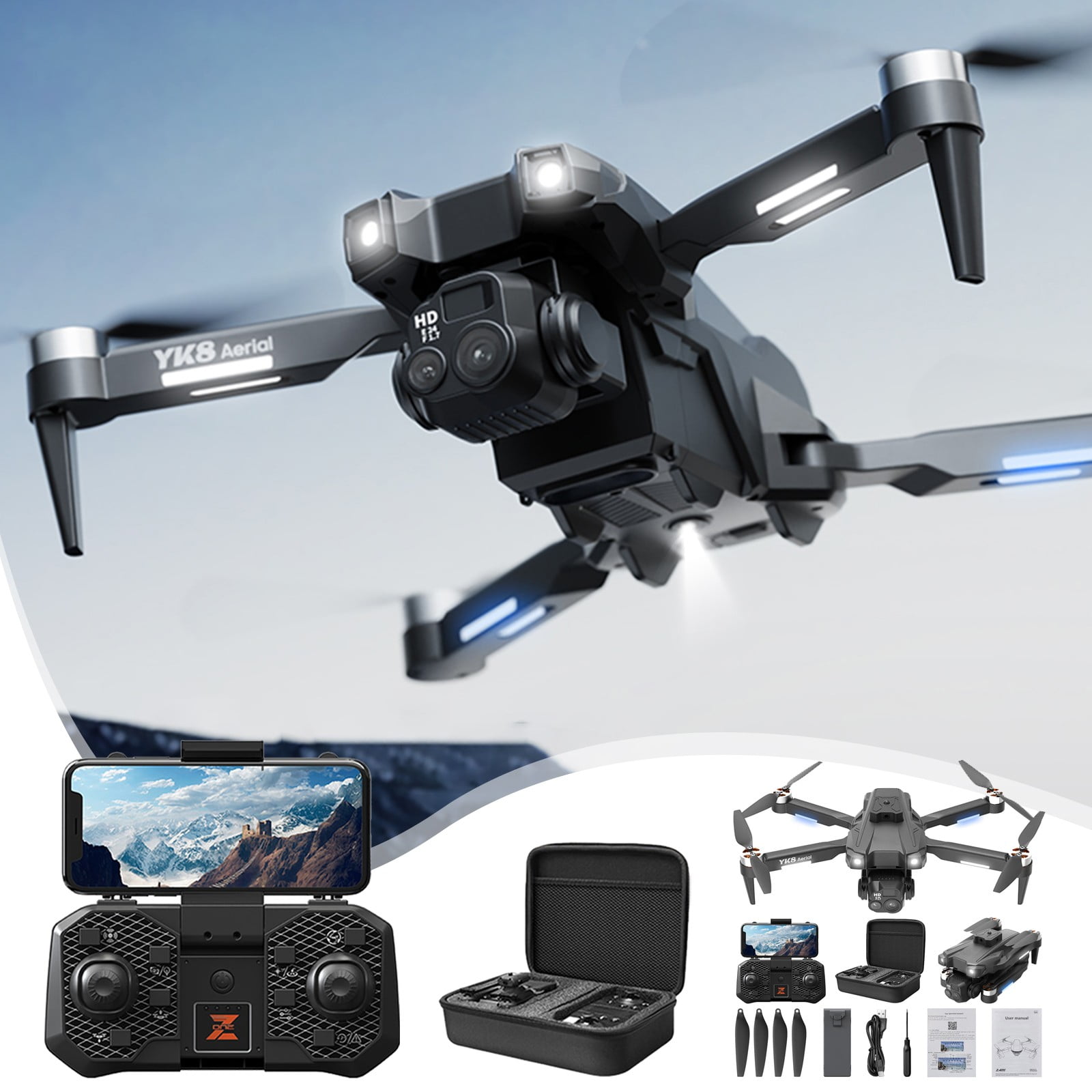 WLOELOEW Black Fpv Drone With Esc Camera Brushless Motor Drones.4G ...