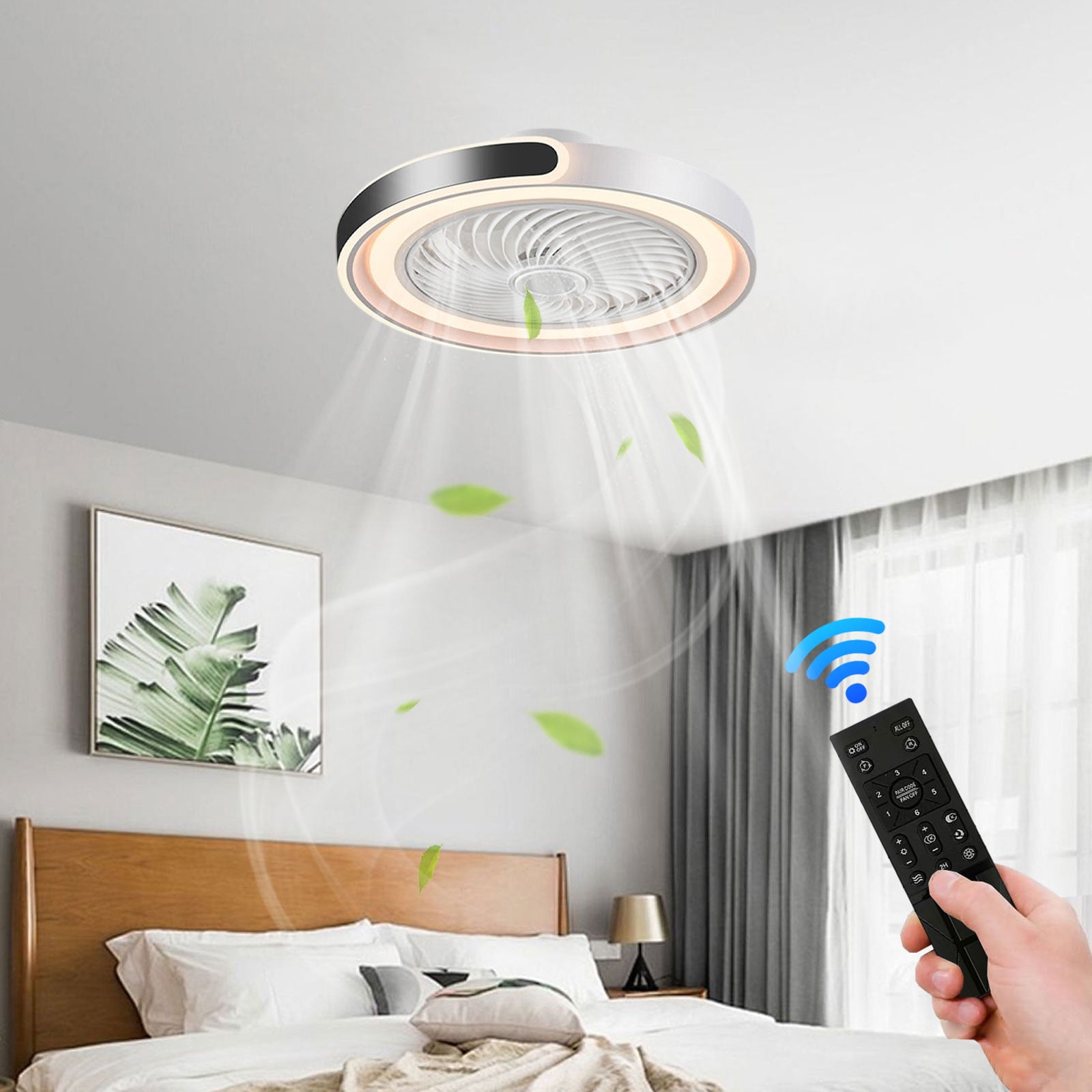 WLOELOEW Ceiling Chandelier Fan Light Wind Speed Intelligent Remote ...