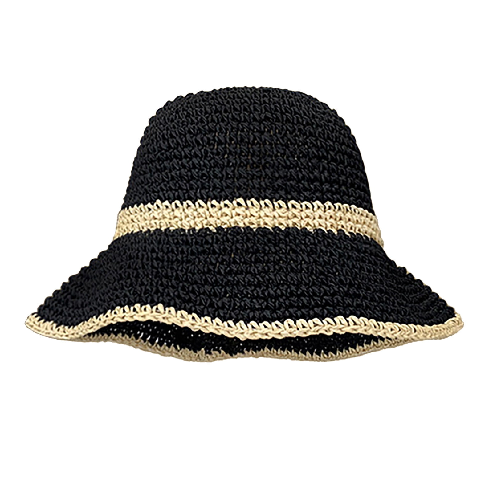 WLOELOEW E-248 Black Women'S Grass Hat Breathable Beach Hollow Rrass ...
