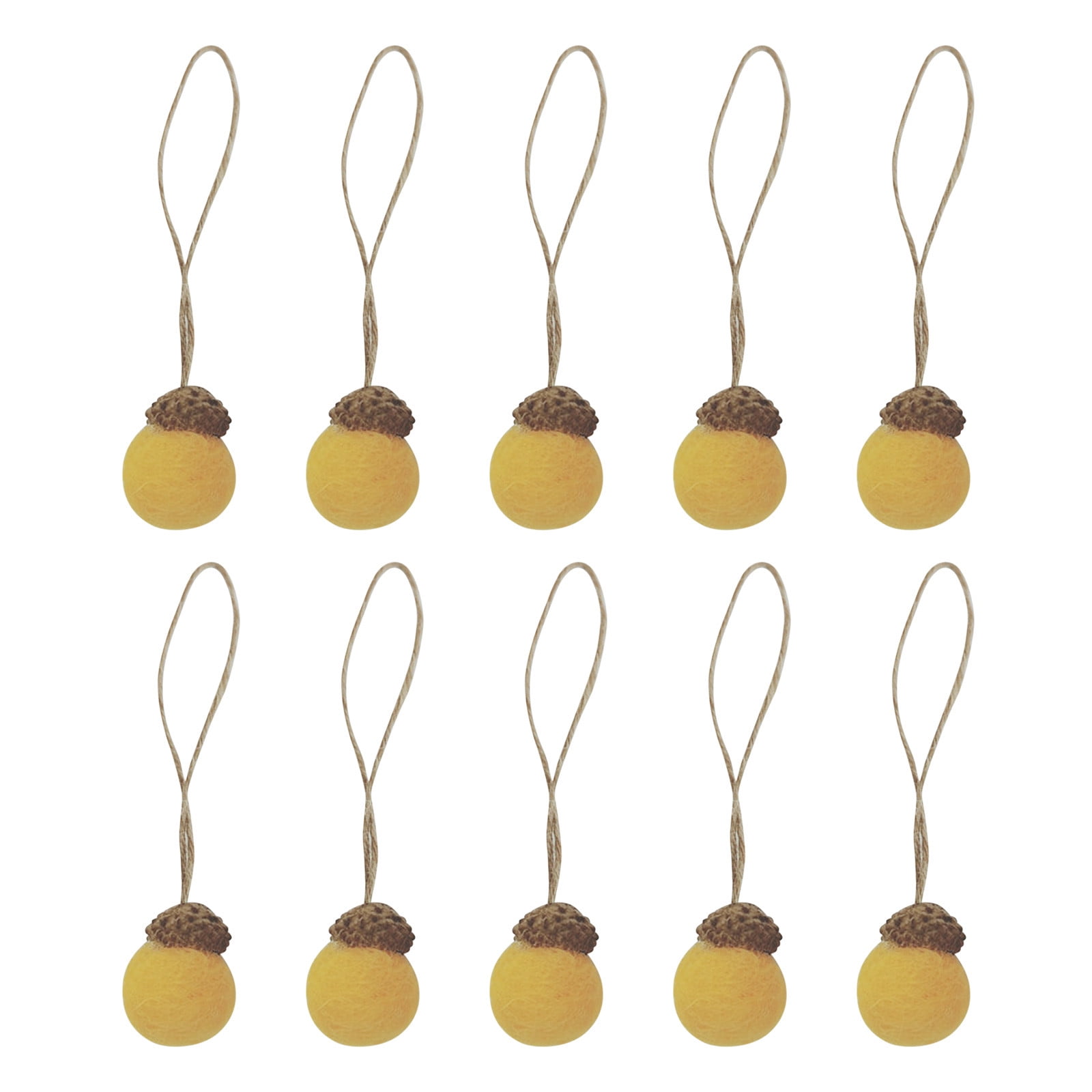 WLOELOEW Felted Acorns With Natural Cap Set Of 10 Yellow Wool Blend ...