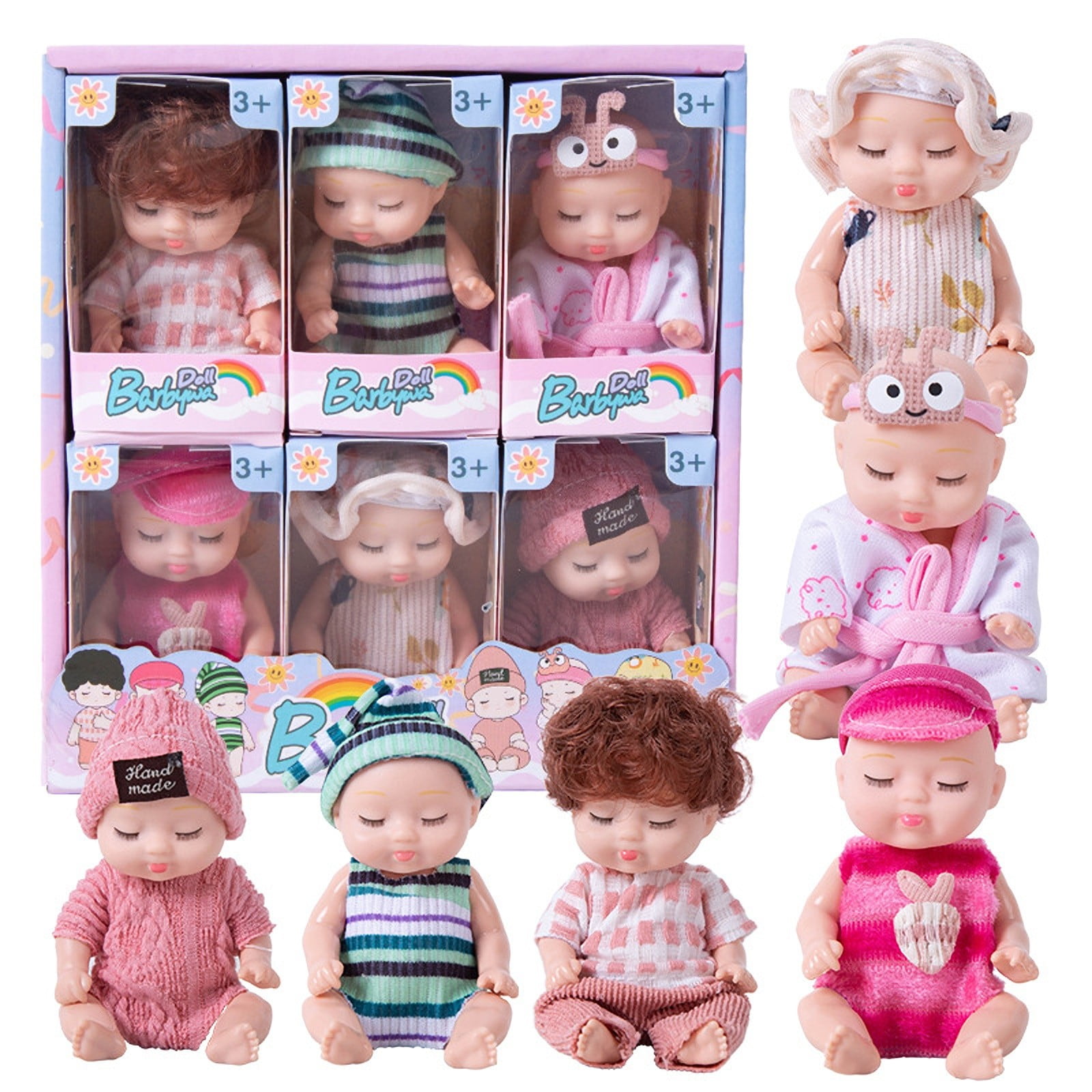 WLOELOEW Pink 3.5 Inch Cute Soft Baby Dolls Pvc + Baby Dolls With ...