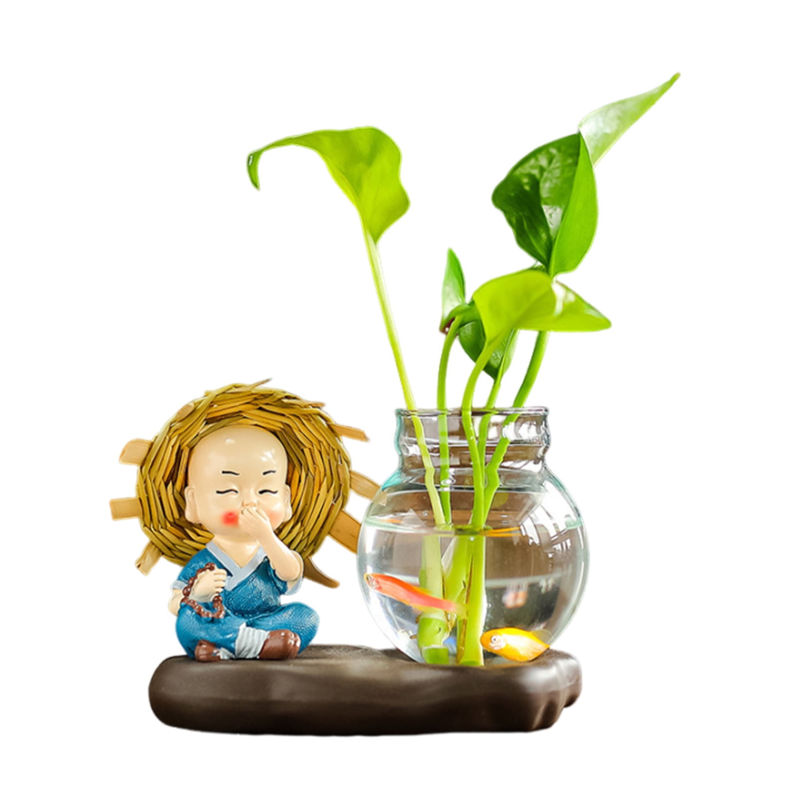 WLOELOEW Resin Monk Figurine With Large Hat And No-Speaking Expression ...