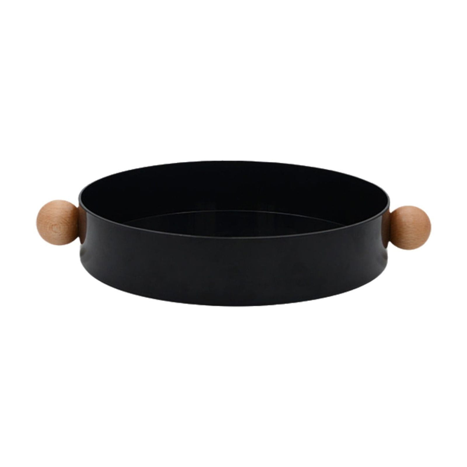 WLOELOEW Round Resin Tray With Wooden Handle For Fruit Snacks Serving ...