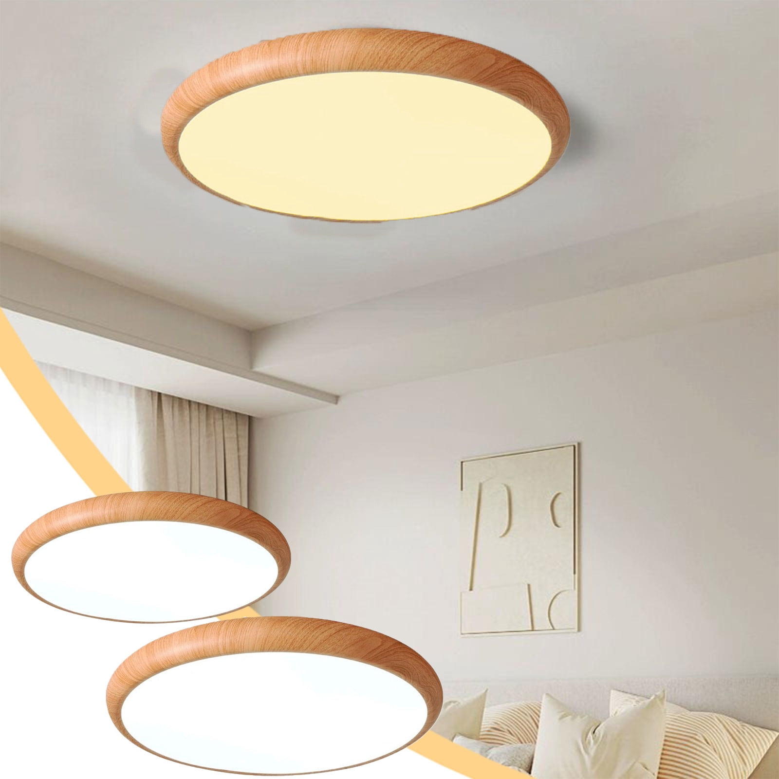 WLOELOEW Three Color Lighting 15.75 In Log Style Slim Minimalists Round ...
