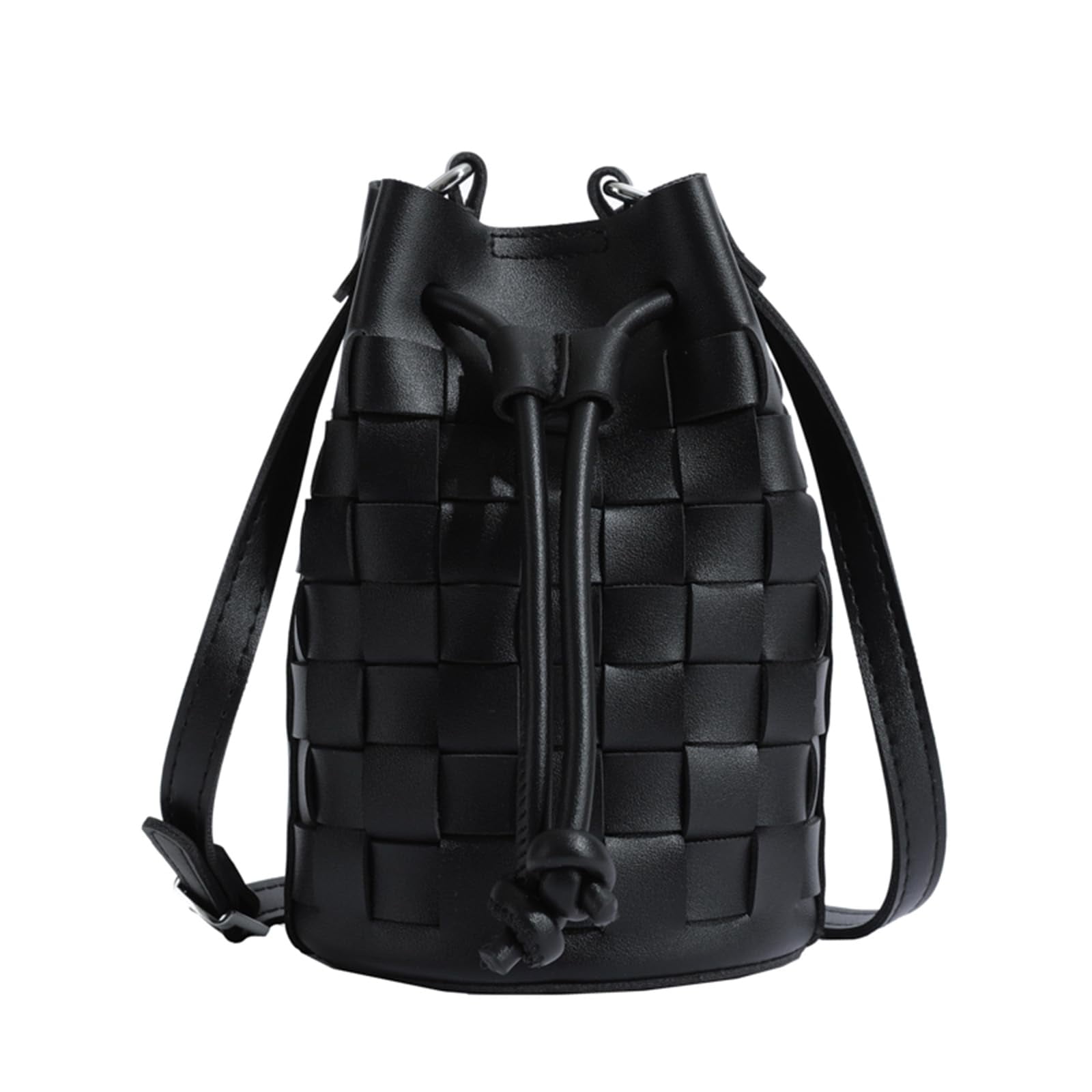 WLQ Bucket Purses for Women, Mini Leather Woven Bucket Bag Drawstring ...
