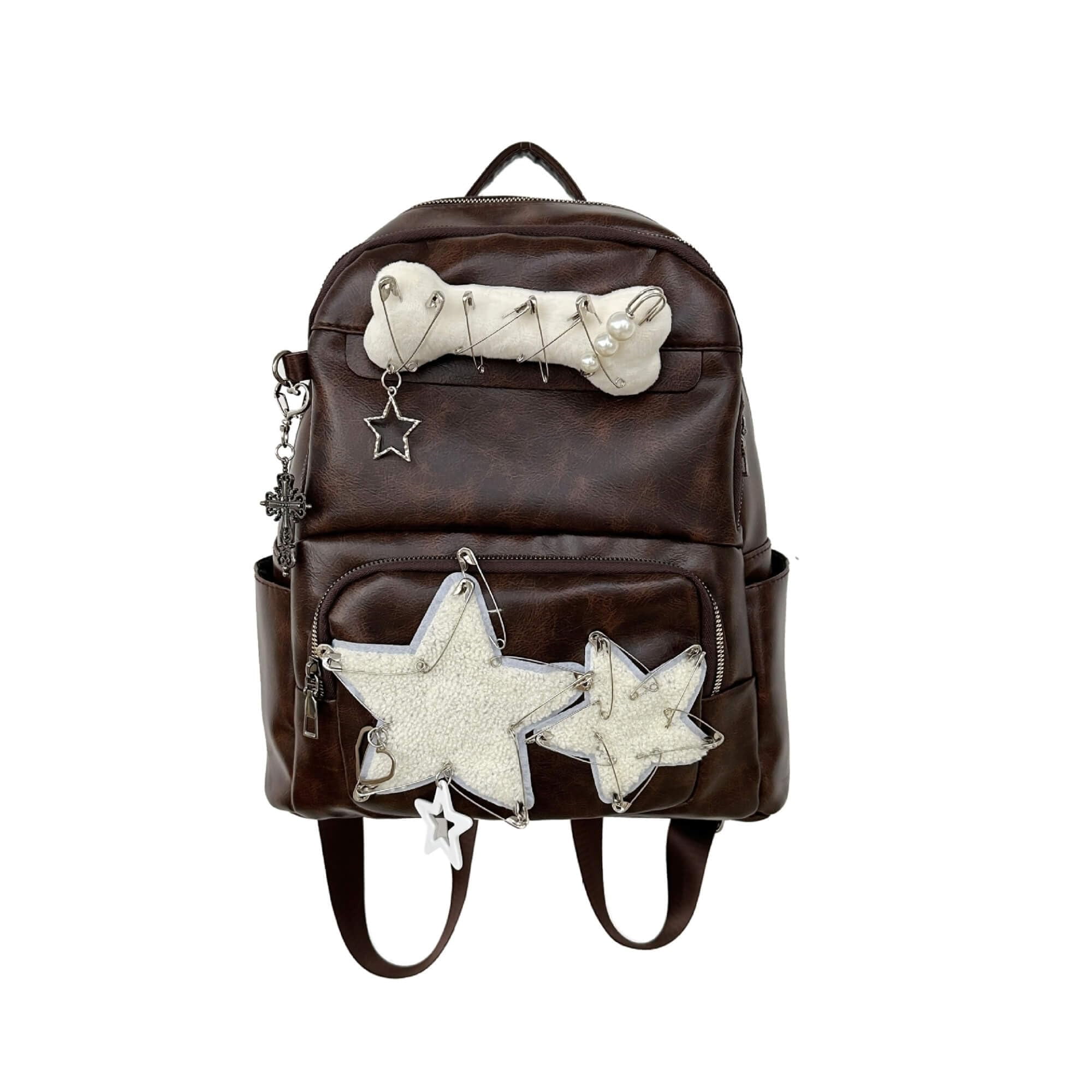 WLQ Cute PU Backpack Preppy, Y2K Star Vintage Fashion Bookbag ...
