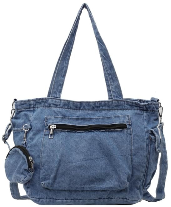 WLQ Denim Tote Bag for Women Blue Jean Purse, Retro Denim Crossbody Bag ...
