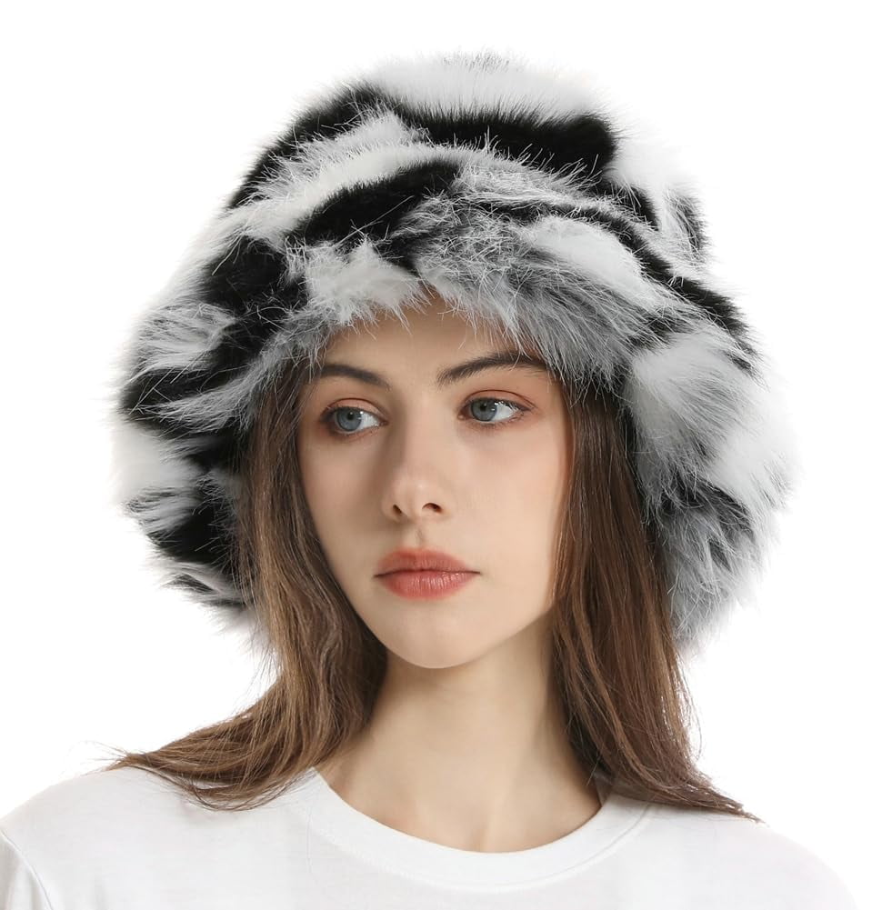 WLQ Fuzzy Bucket Hat Fashion Outdoor Fluffy Furry Plush Faux Fur Bucket ...