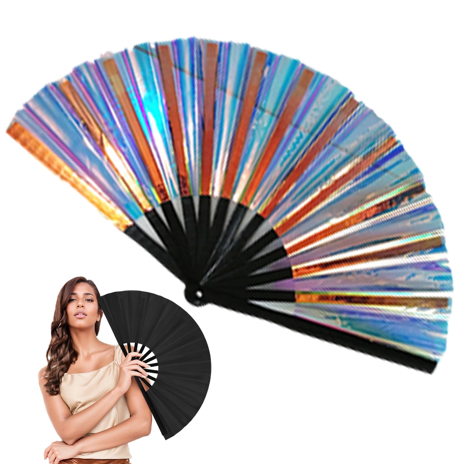 WLQ Hand Fan, 2025 New Large Holographic Folding Hand Fan Line Dance ...