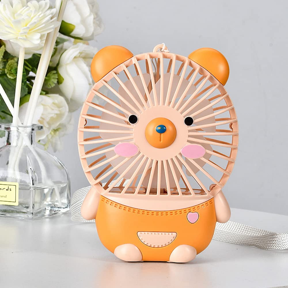 WLQ Kawaii Mini Bear Fan with Rope Handheld/Hang on Neck/Desk Fan ...