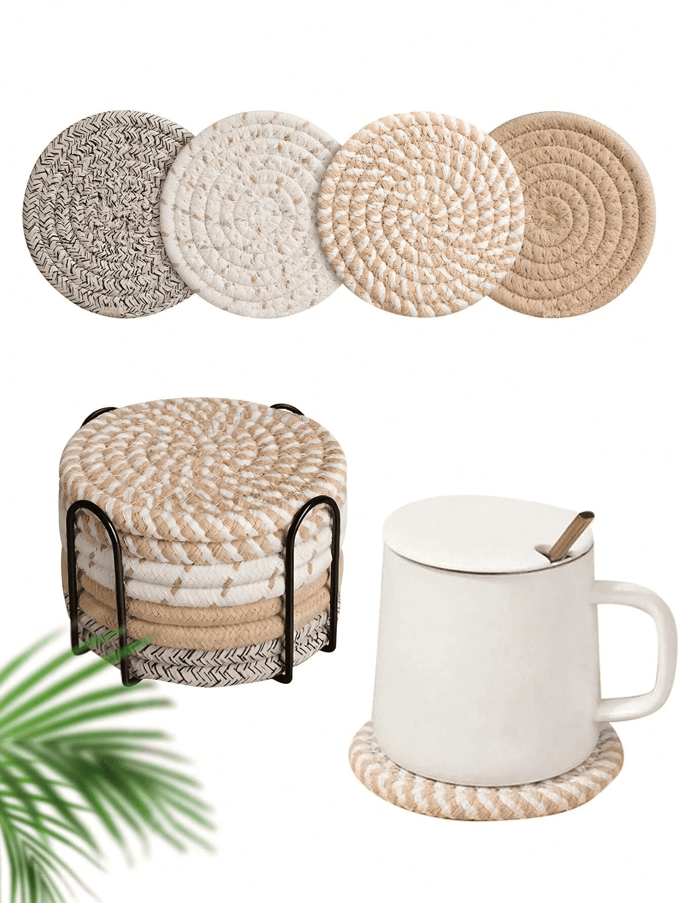 WM 8 Coasters with Stands, Simple Woven Coasters for Dining Table, Heat ...