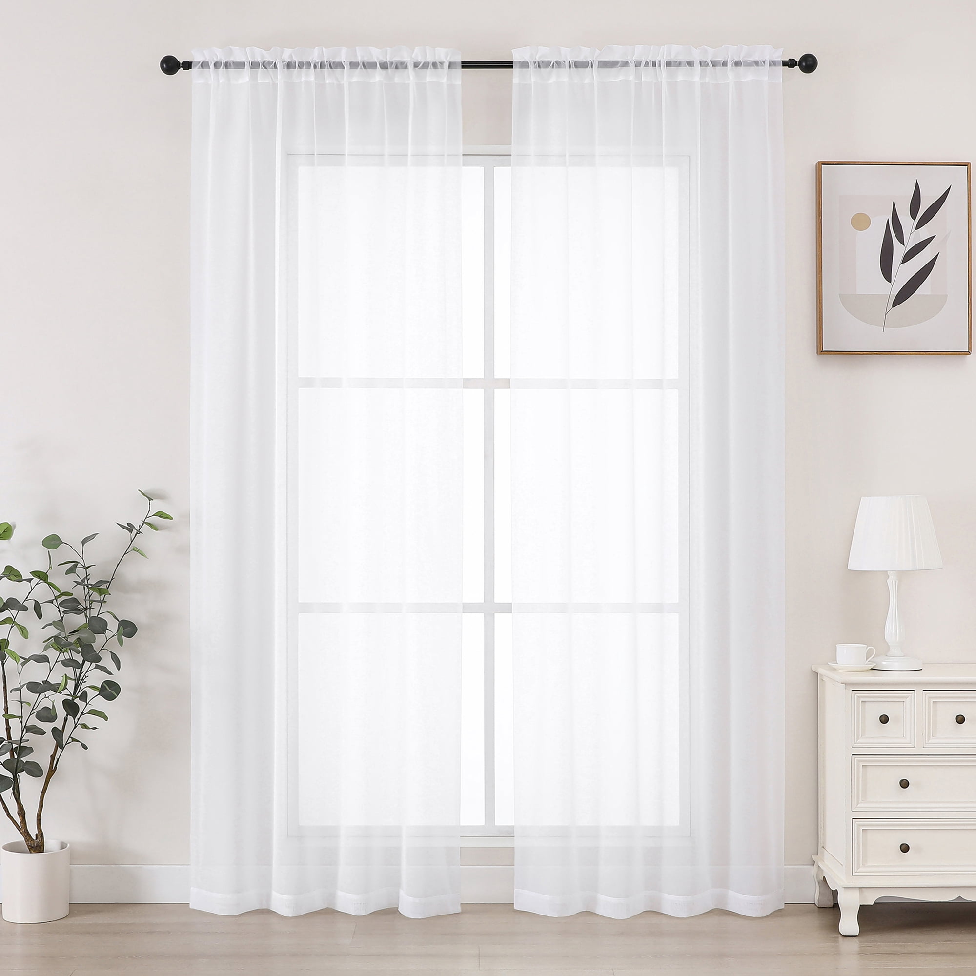 Chyhomenyc White Sheer Curtains 84 Inches Long 2 Panels Set, Light ...