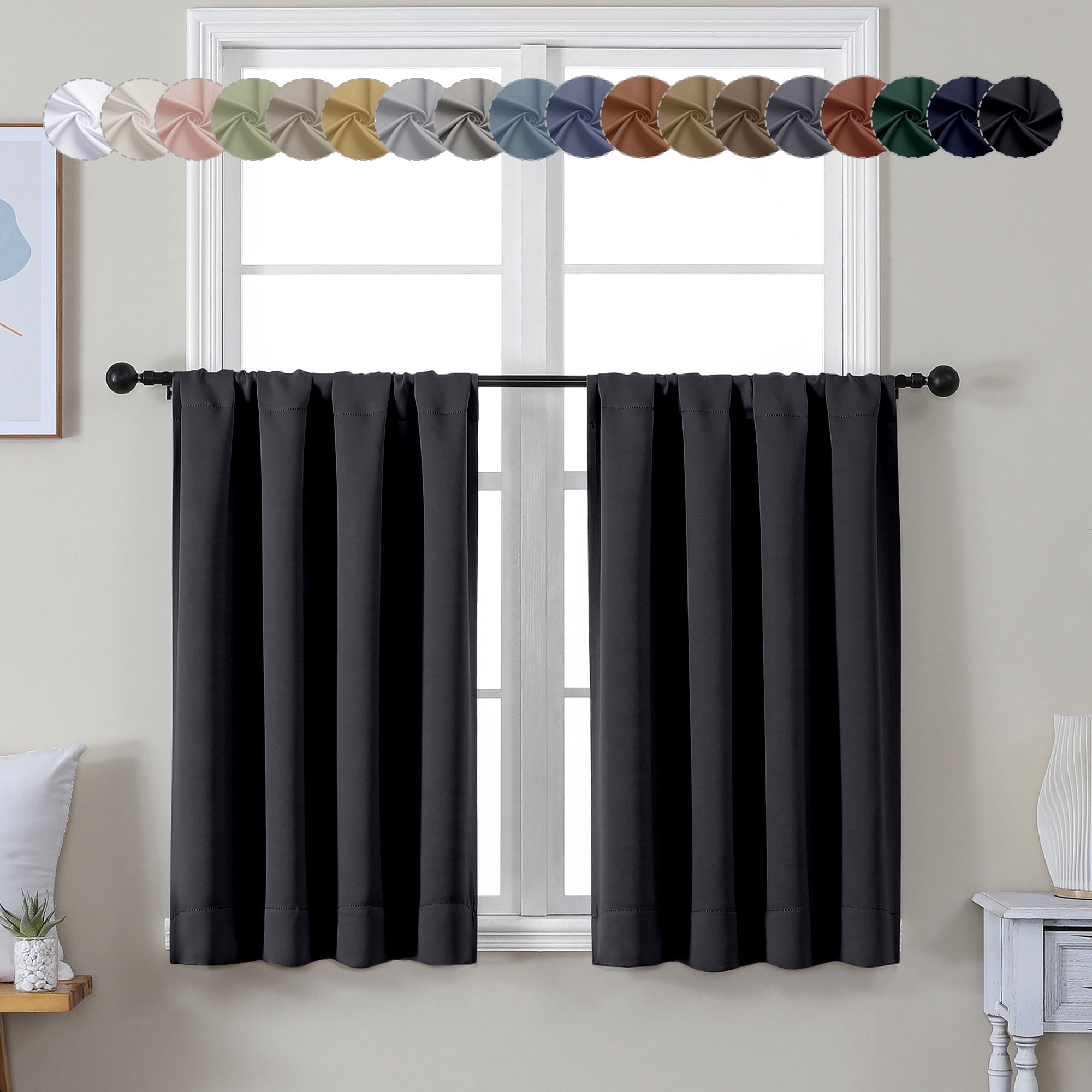 OVZME Blackout Curtains, 36 inch, 2 Panels, Black, Thermal Insulated ...