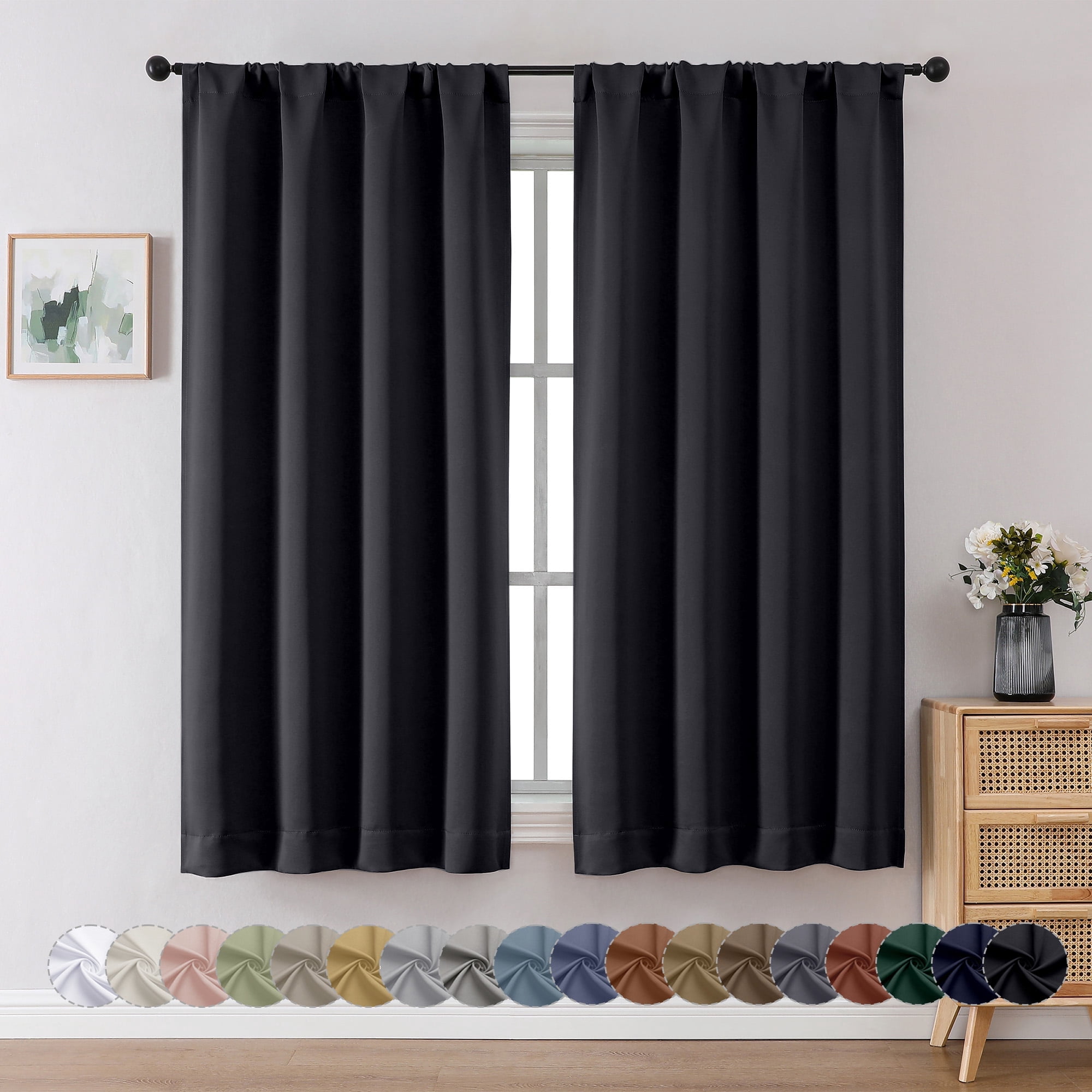 OVZME Black Blackout Window Curtains 63 inch Length for Bedroom ...