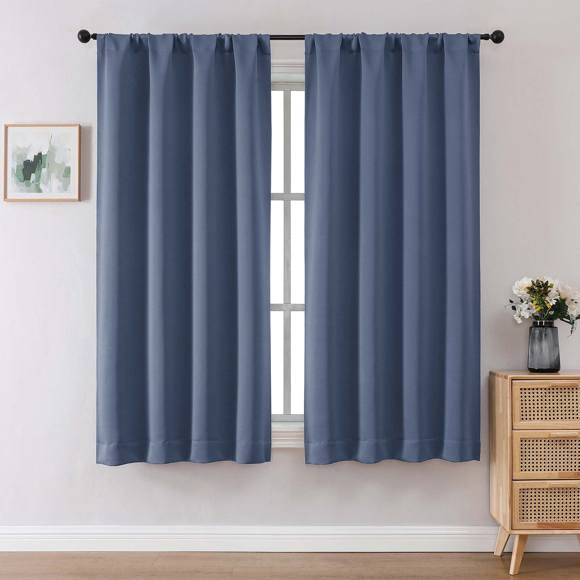 OVZME Denim Blackout Curtains, 40W x 63L Inch, Thermal Insulated, Room ...