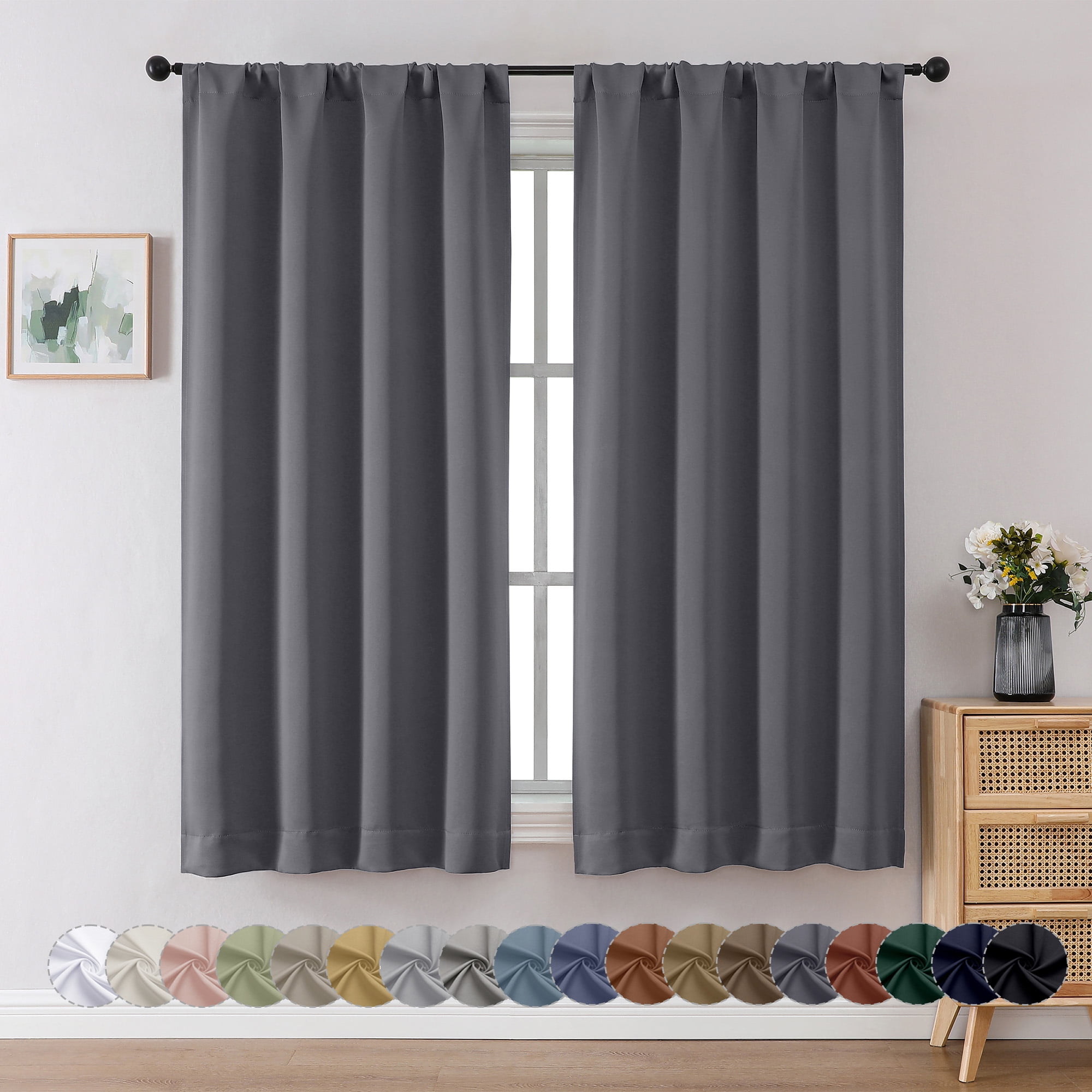 OVZME Grey Blackout Window Curtains 63 inch Length for Bedroom, Room ...