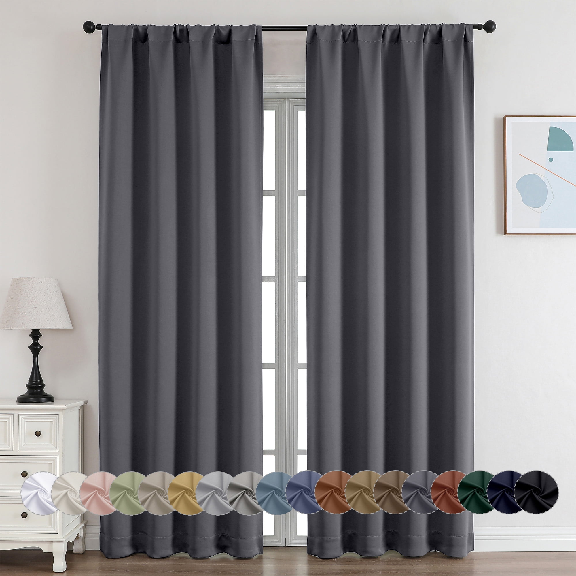 OVZME Ava Grey Blackout Window Curtains 84 inches Length for Bedroom ...